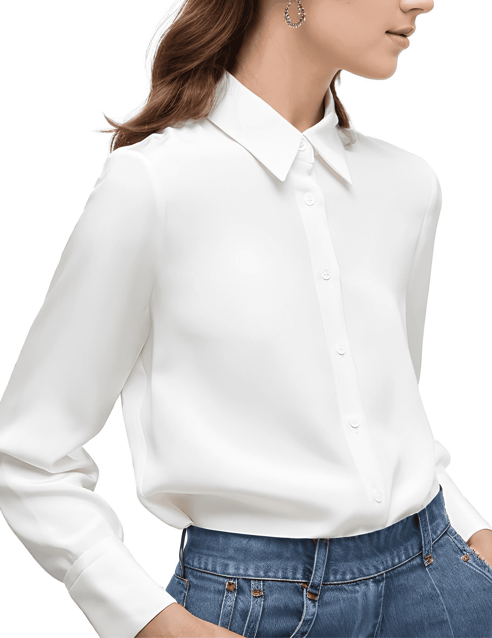 Wataxii White Blouses for Women Dressy Casual Long Sleeve Button Down ...