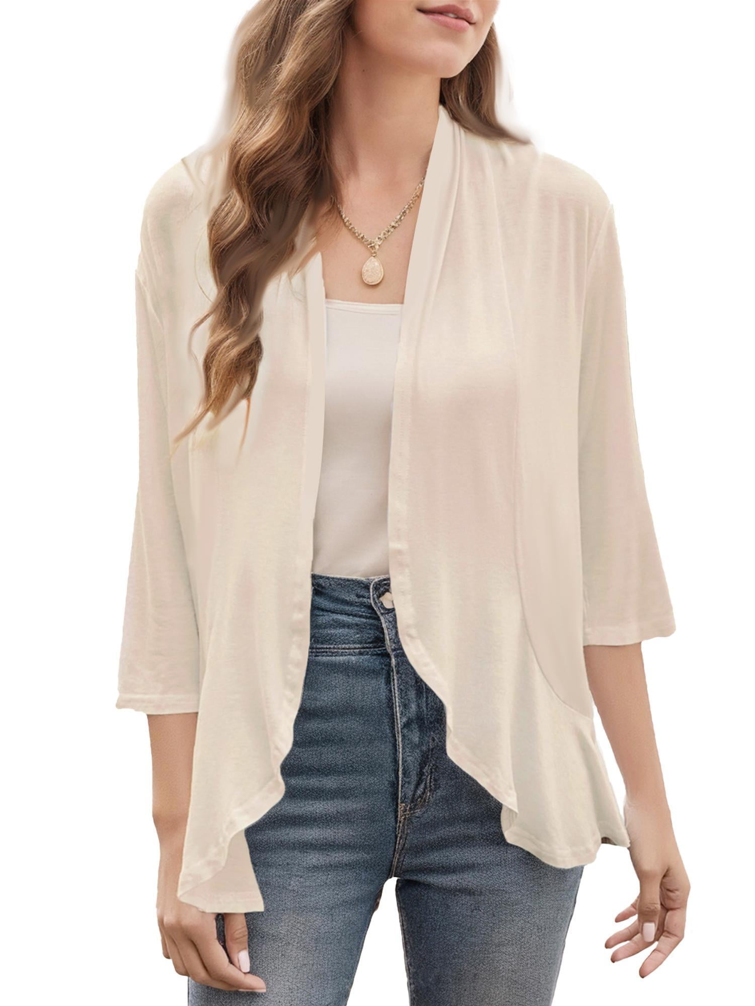 Wataxii Women Cardigan 3/4 Sleeves Open Front Lightweight Cardigan ...