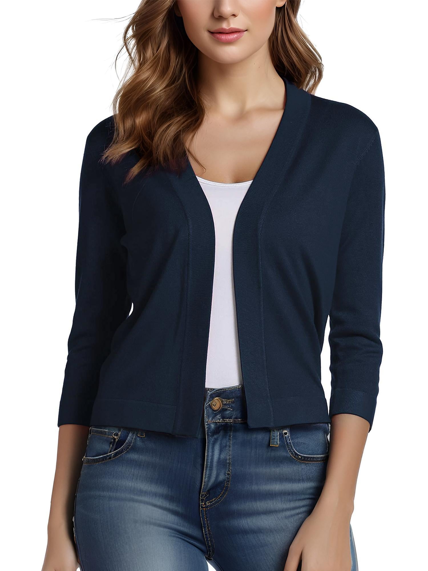Wataxii Women's Cardigans 3/4 Sleeve Open Front Lightweight Cropped ...
