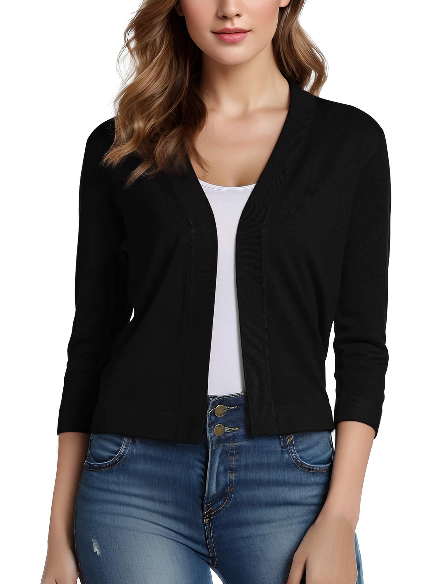 Wataxii Women's Cardigans 3/4 Sleeve Open Front Lightweight Cropped ...