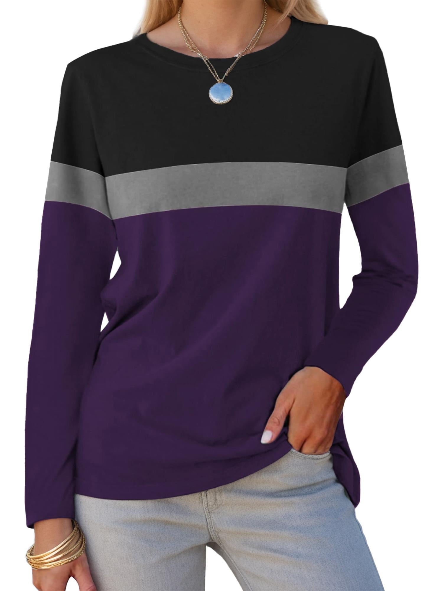 Weardear Women's Color Block Long Sleeve Tunics Tops Casual Crew Neck ...