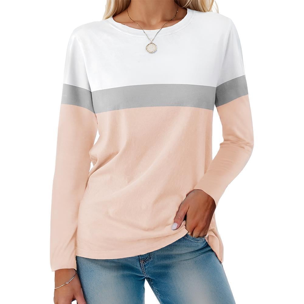 Weardear Women's Color Block Long Sleeve Tunics Tops Casual Crew Neck ...