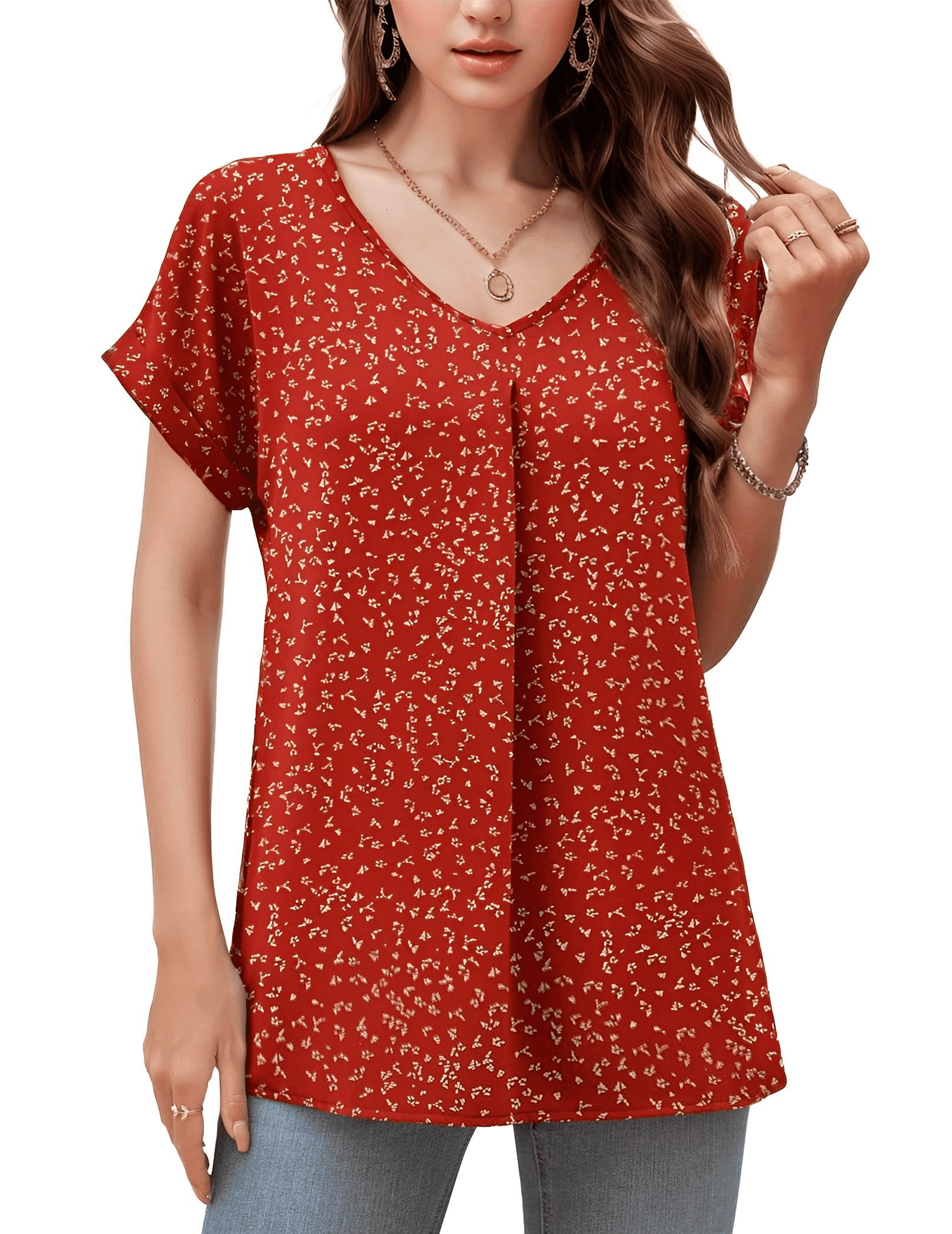 Wataxii Womens Blouses Short Sleeve Shirts for Women Dressy Casual Work ...
