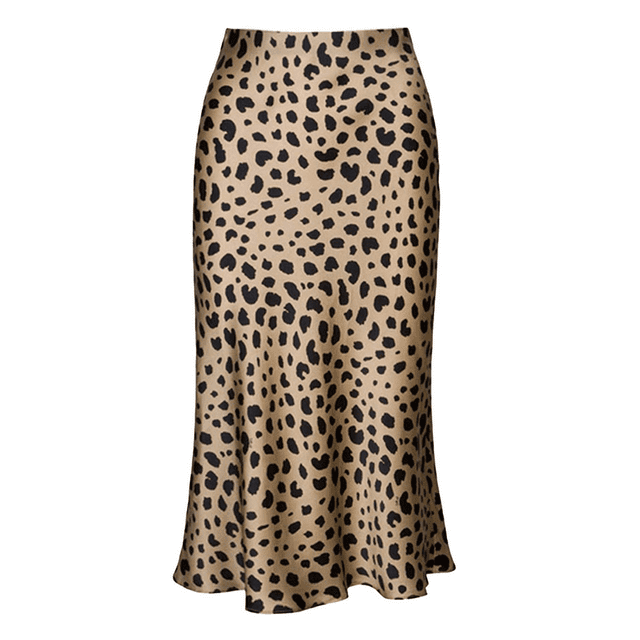 Wataxii Womens Leopard Print Skirt Silk Satin Skirts for Women Midi Length High Waisted Skirts ...