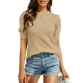 Wataxii Womens Puff Short Sleeve Sweater Crew Neck Pullover Tops Ribbed