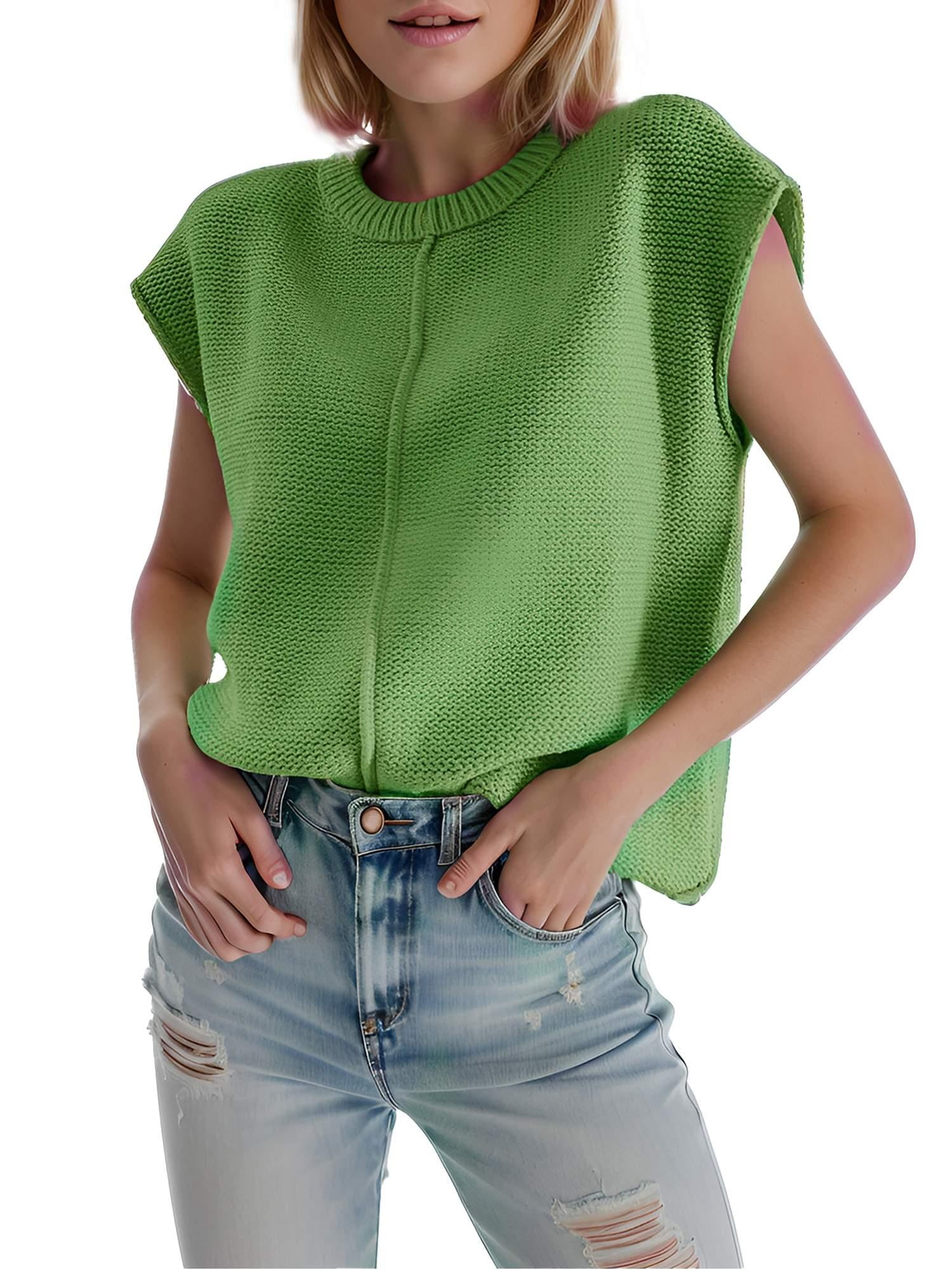 Wataxii Womens Summer Cap Sleeve Tops Casual Crew Neck Loose Fit Knit ...