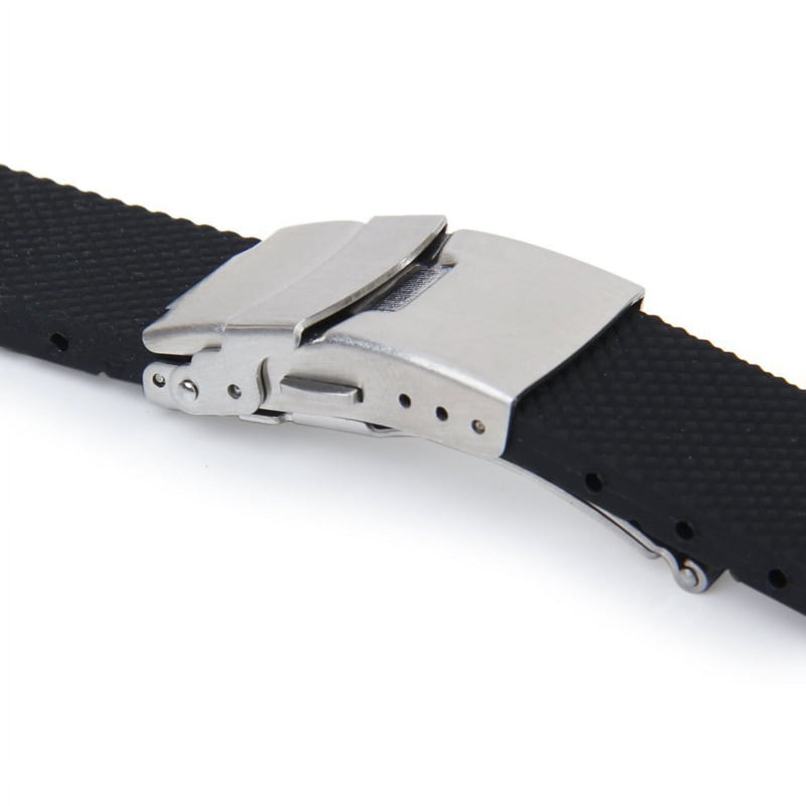 Watch Bands Sport Black Silicone Rubber Watch Strap Deployment Buckle ...