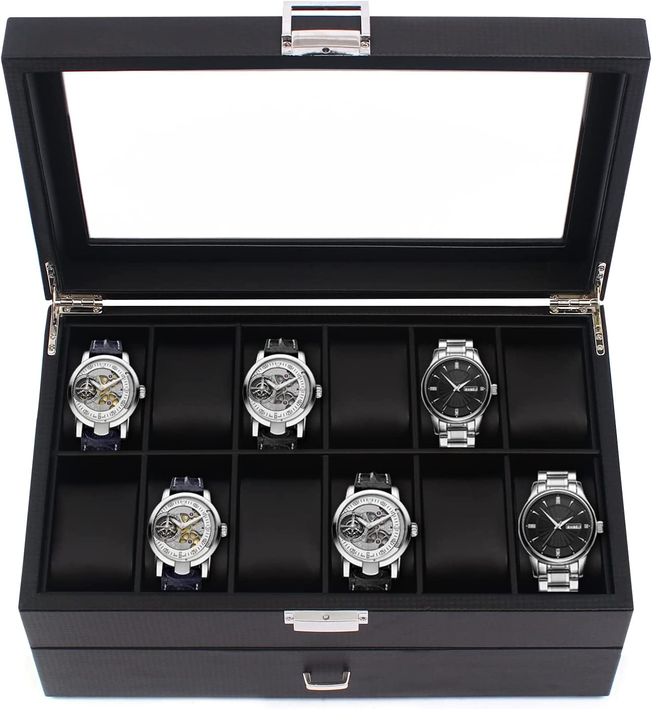 Watch Box Organizer for Men, 24 Slot Luxurious & Masculine Carbon Fiber ...