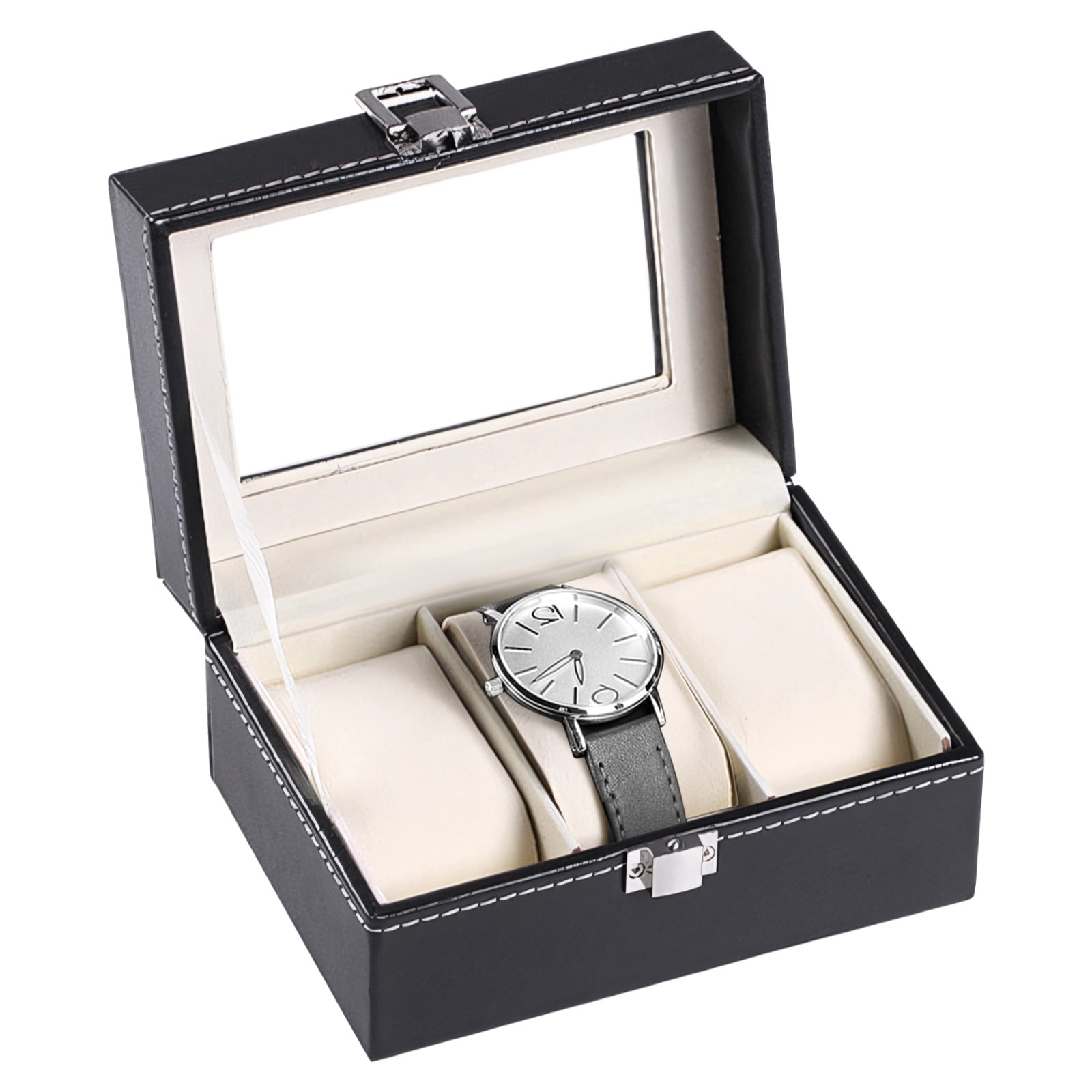 Watch Box Organizer for Men, 3-Slot Watch Storage Case with Transparent ...