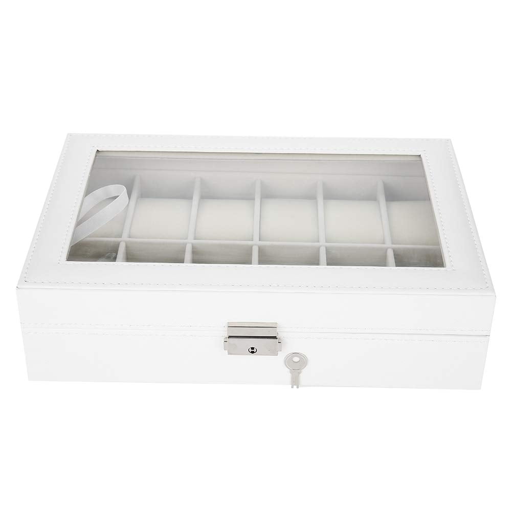 Watch Box for Women and Men, PU Leather 12 - Slots Watch Display Case ...