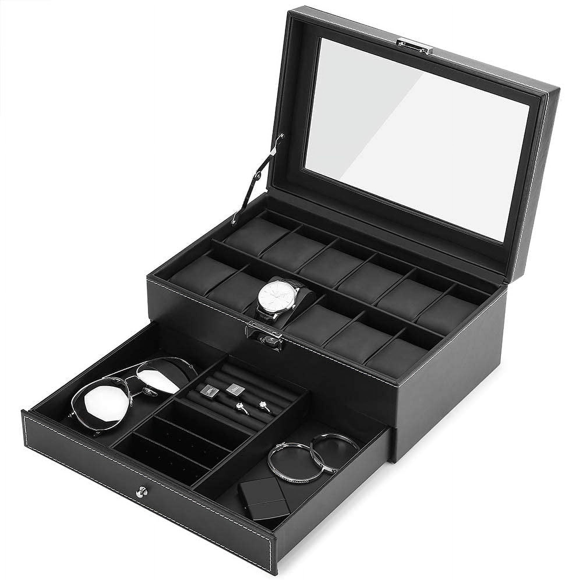 Watch Boxes for Men Women, 12 Slots PU Leather Lockable Watch Storage ...