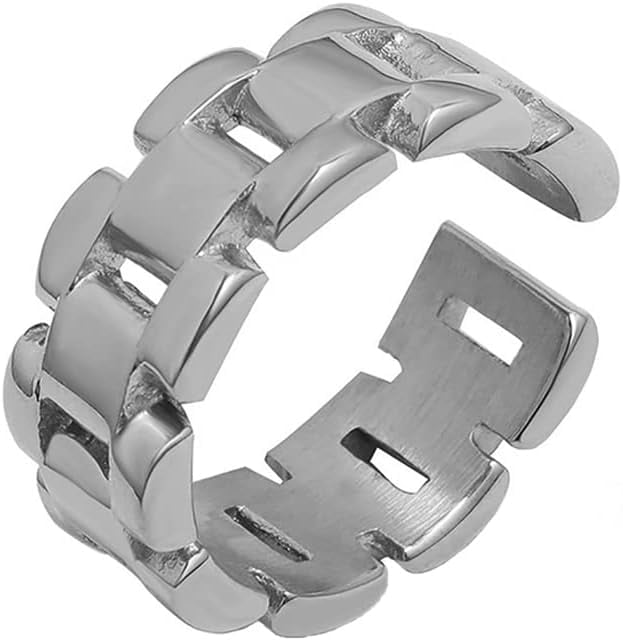 Watch Chain Ring 14K Gold Plated Stackable Cuban Link Rings Stainless Steel Adjustable Chunky ...