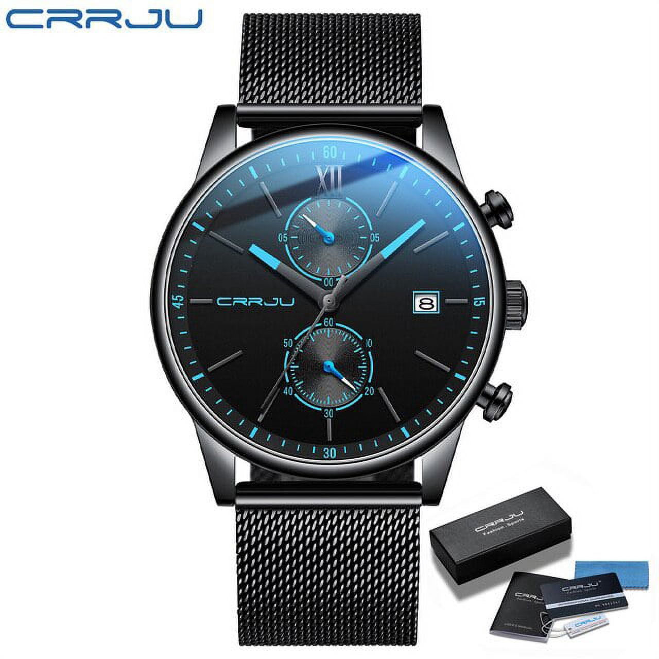 Watch Crrju Men Luxury Casual Quartz Wristwatches With Blue Hands Sport ...