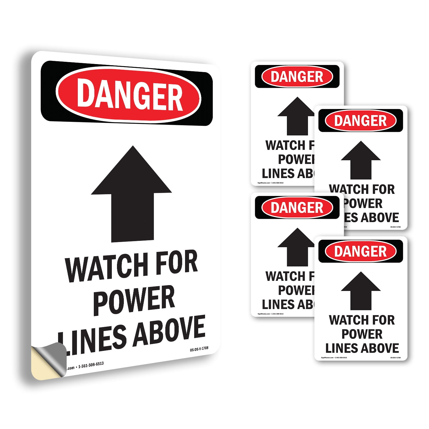 Watch For Power Lines Above OSHA Danger Vinyl Decal Label 10 Inch x 7 ...