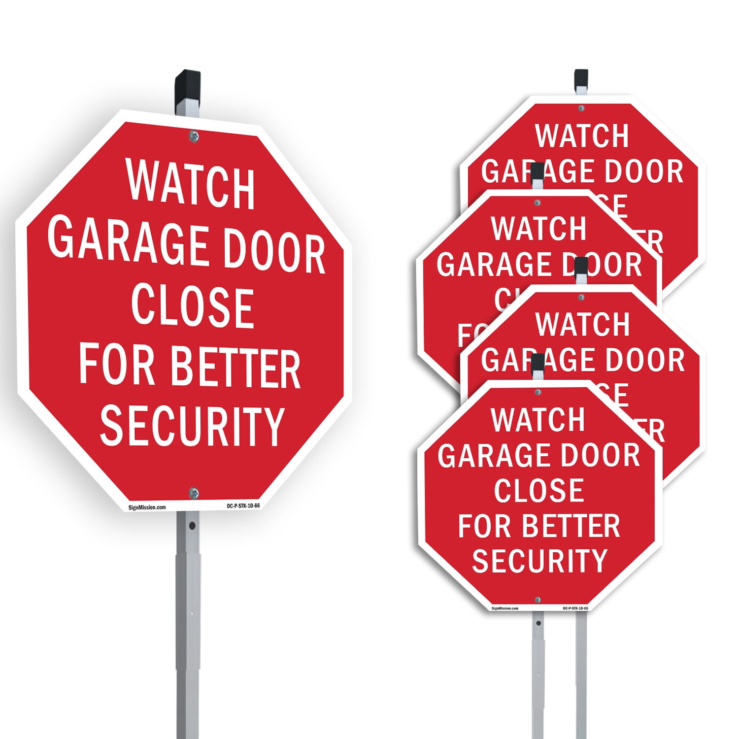 Watch Garage Door Close for Better Security (5 Pack) 10 inch X 10 inch Octagon Plastic Signs ...