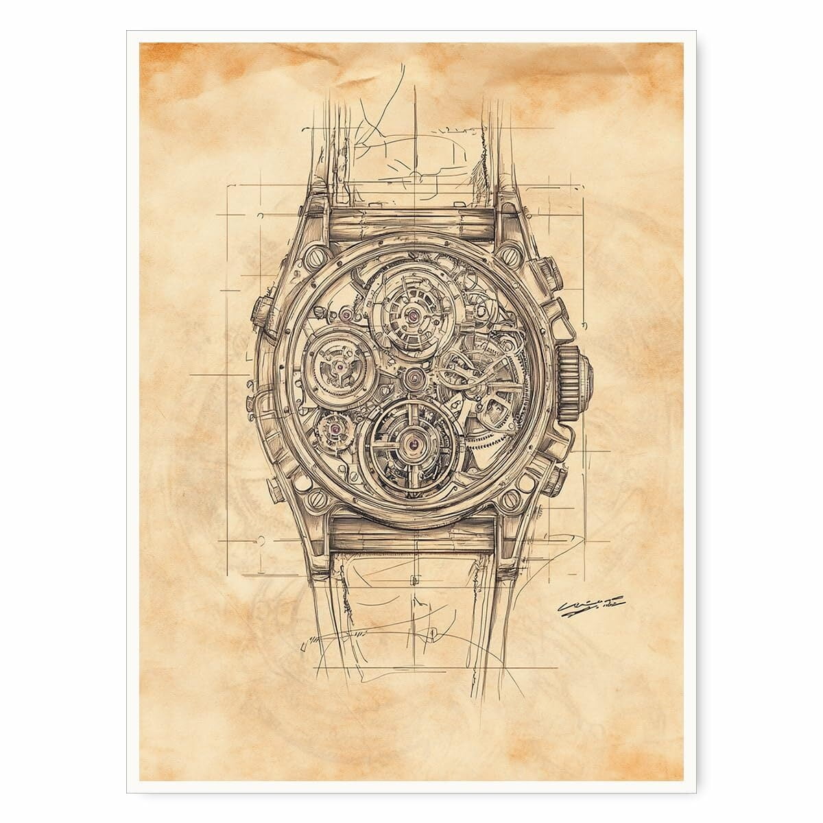 Watch Mechanism Wall Art punk Technical Sketch with Gears and Canvas ...