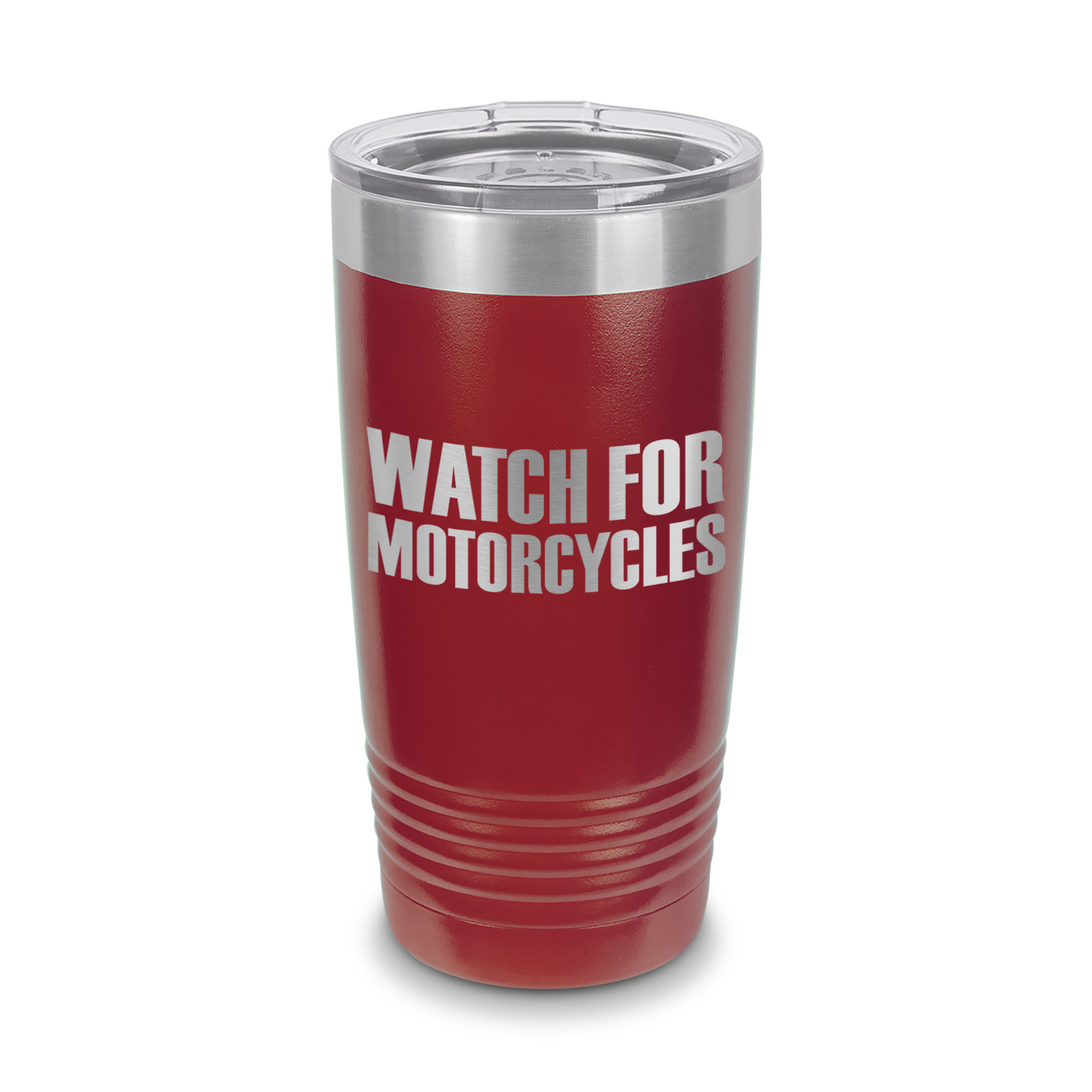 Watch for Motorcycles Tumbler 20 oz - Laser Engraved w/ Clear Lid ...