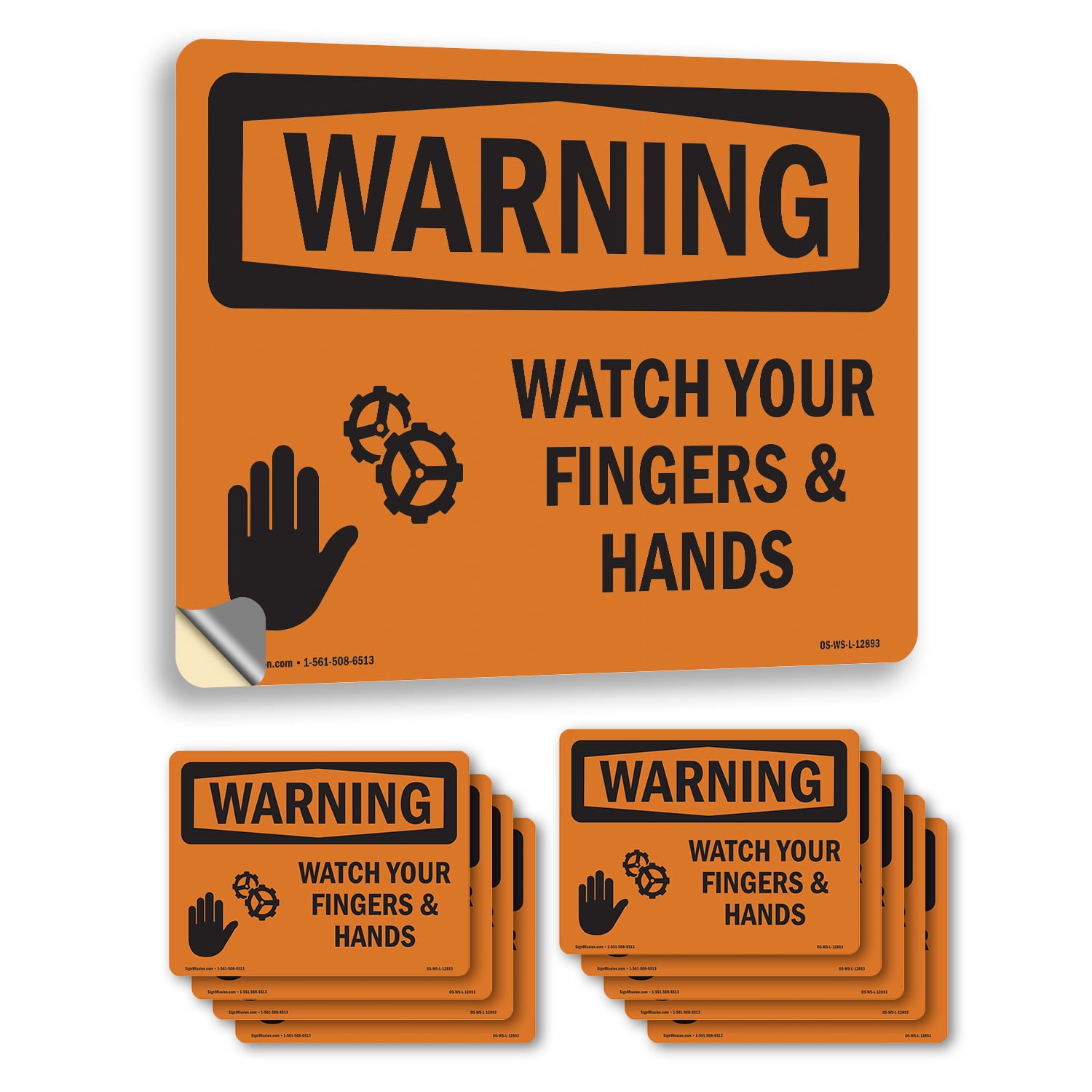 Watch Your Fingers And Hands OSHA WARNING Vinyl Decal Label 7 Inch x 5 ...