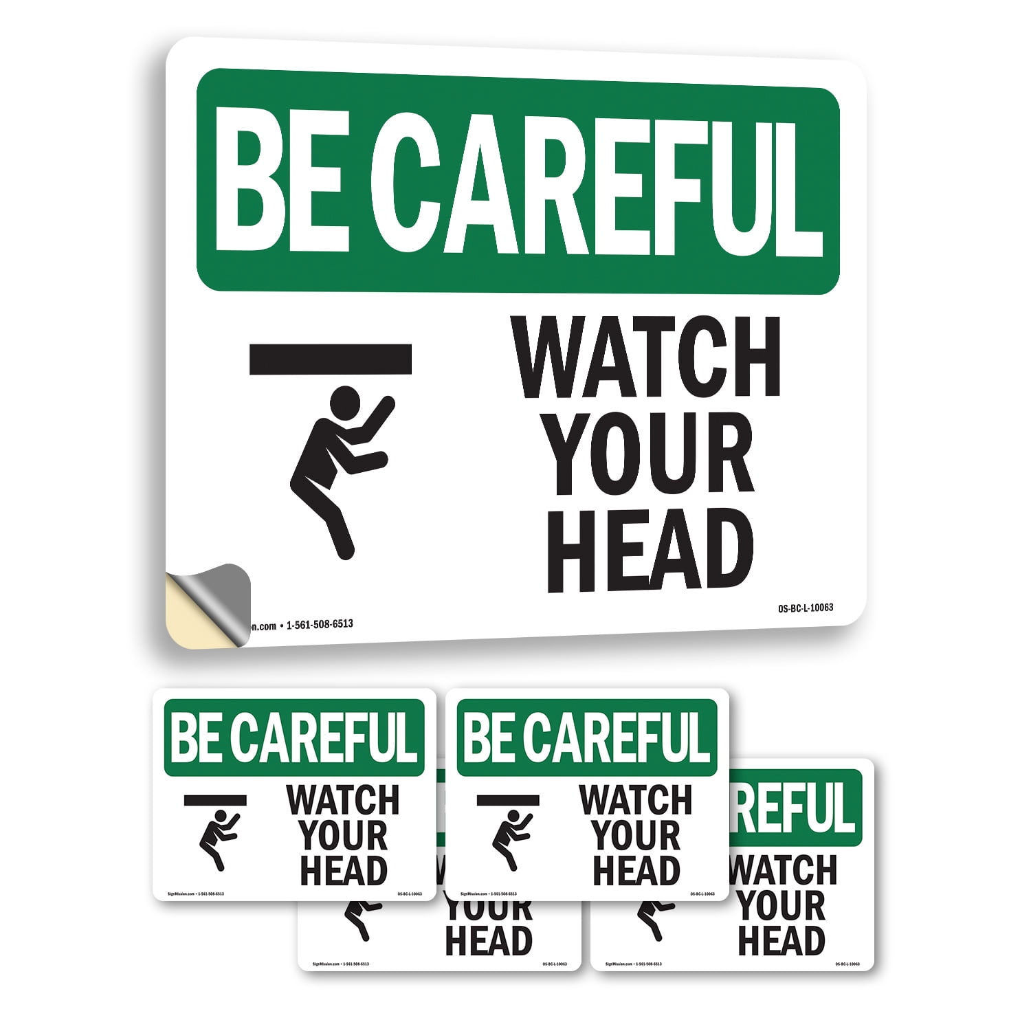 Watch Your Head OSHA Be Careful Vinyl Decal Label 18 Inch x 12 Inch - 5 ...
