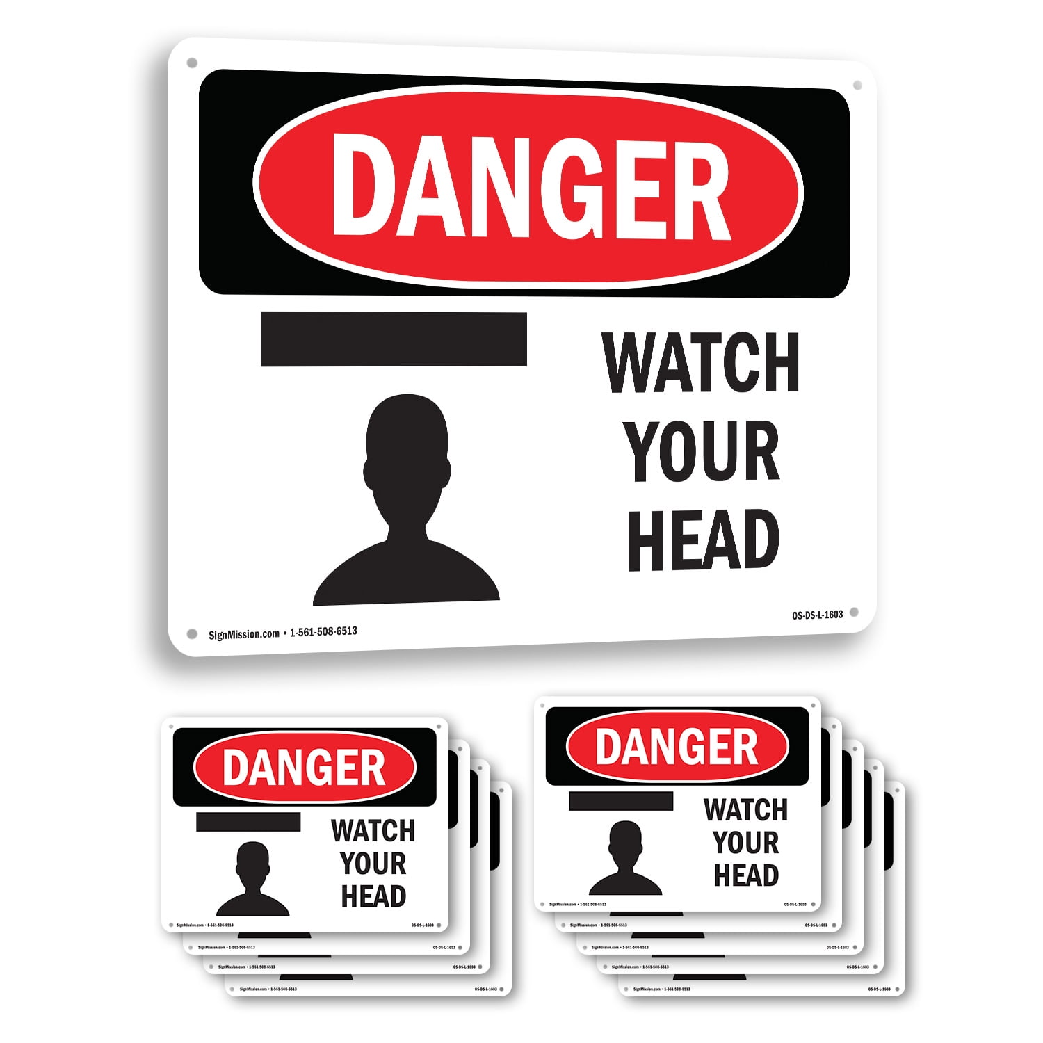 Watch Your Head OSHA Danger Rigid Plastic Sign 18 Inch x 12 Inch - 10 ...