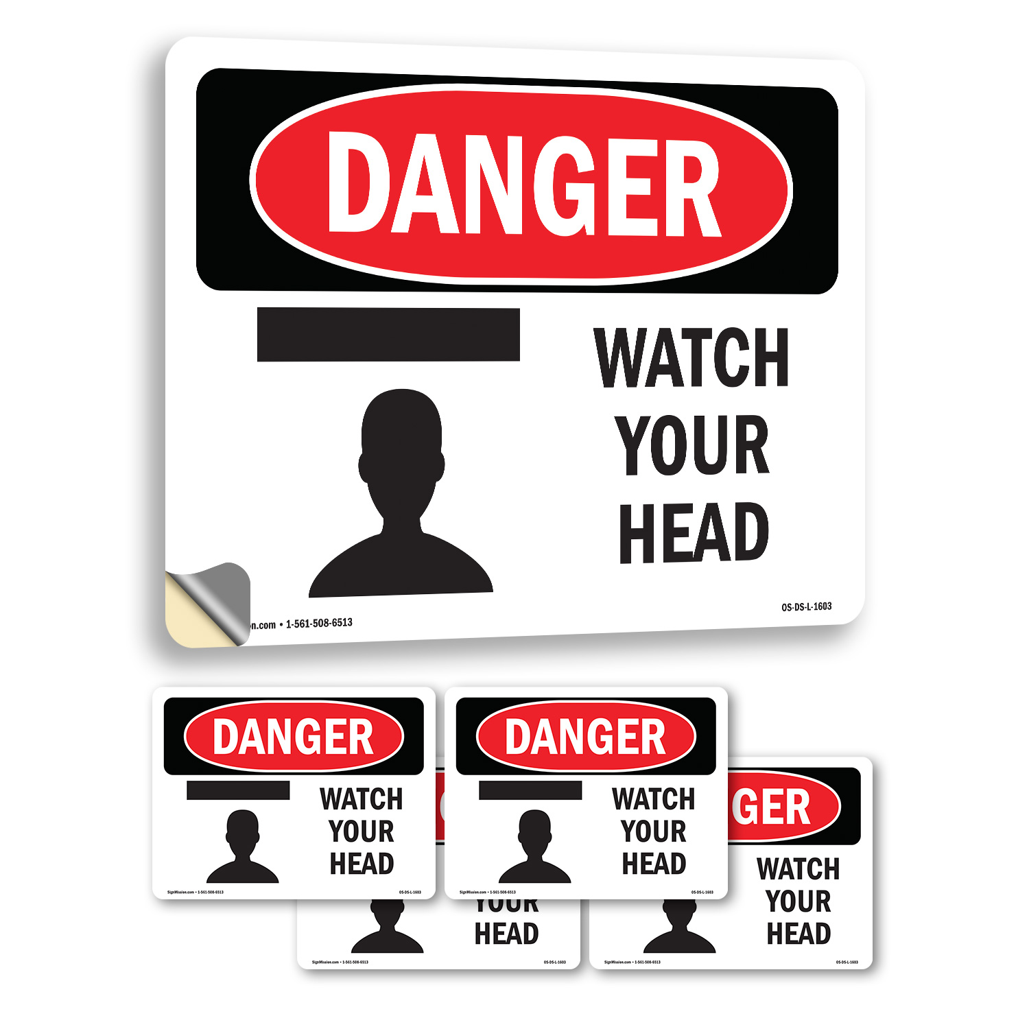 Watch Your Head OSHA Danger Vinyl Decal Label 10 Inch x 7 Inch - 5 Pack ...