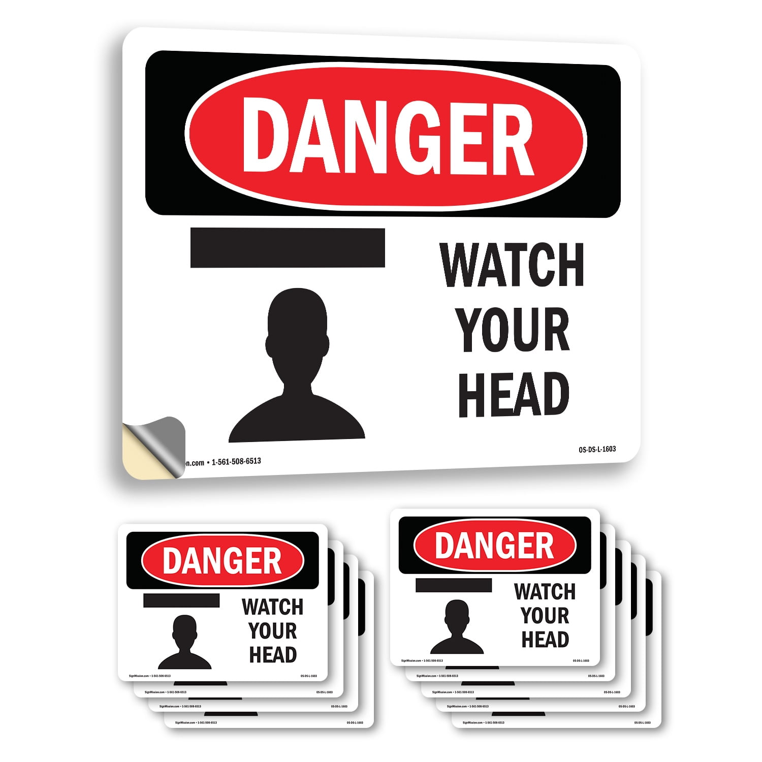 Watch Your Head OSHA Danger Vinyl Decal Label 24 Inch x 18 Inch - 10 ...