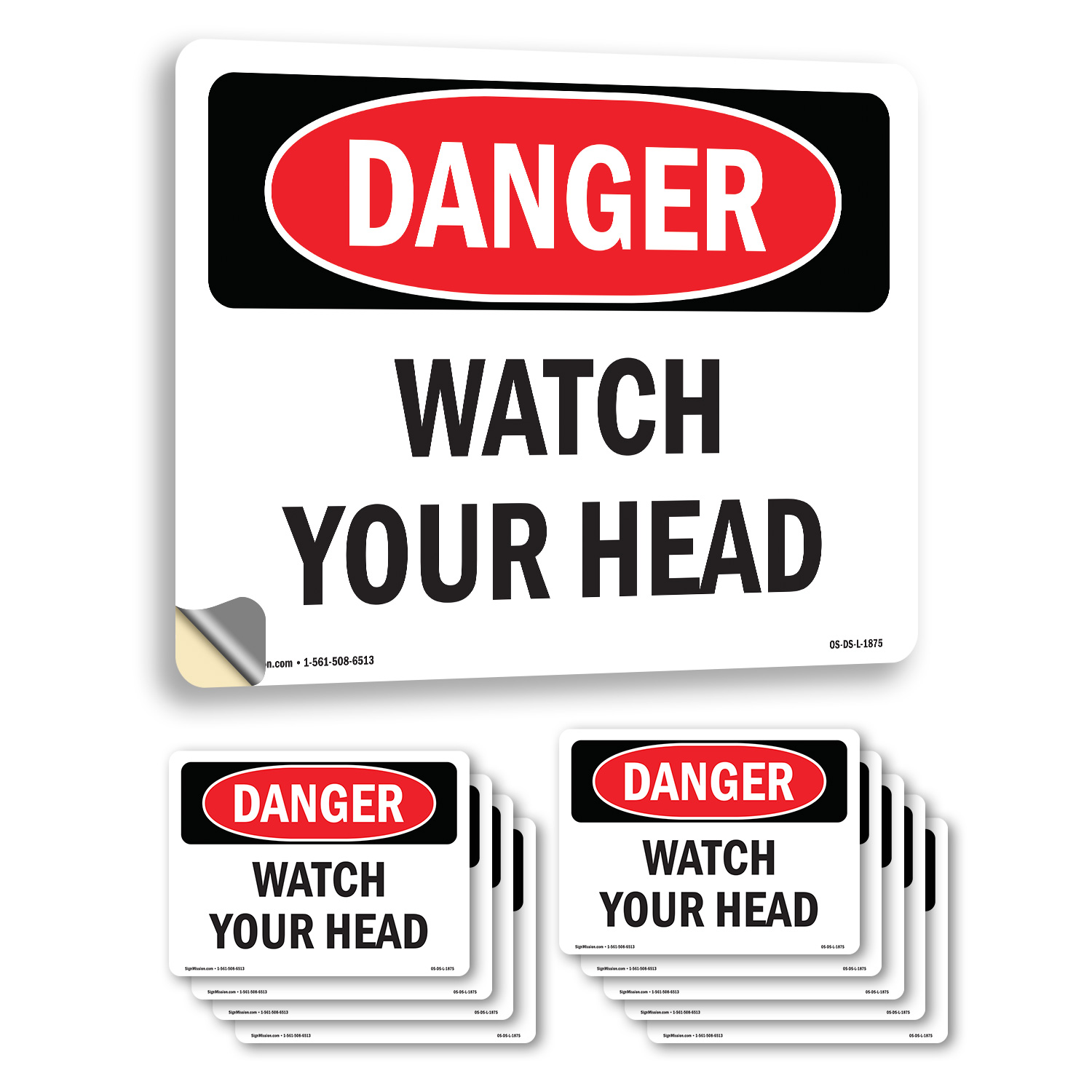 Watch Your Head OSHA Danger Vinyl Decal Label 7 Inch x 5 Inch - 10 Pack ...
