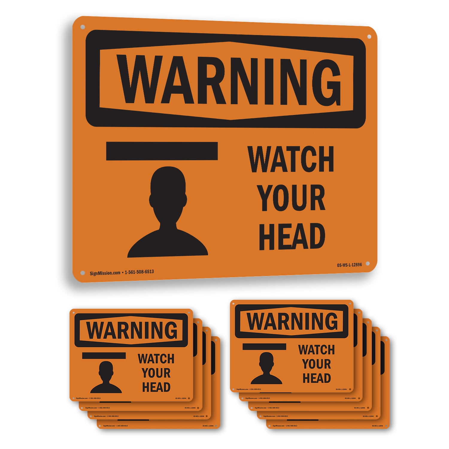 Watch Your Head OSHA WARNING Rigid Plastic Sign 24 Inch x 18 Inch - 10 ...