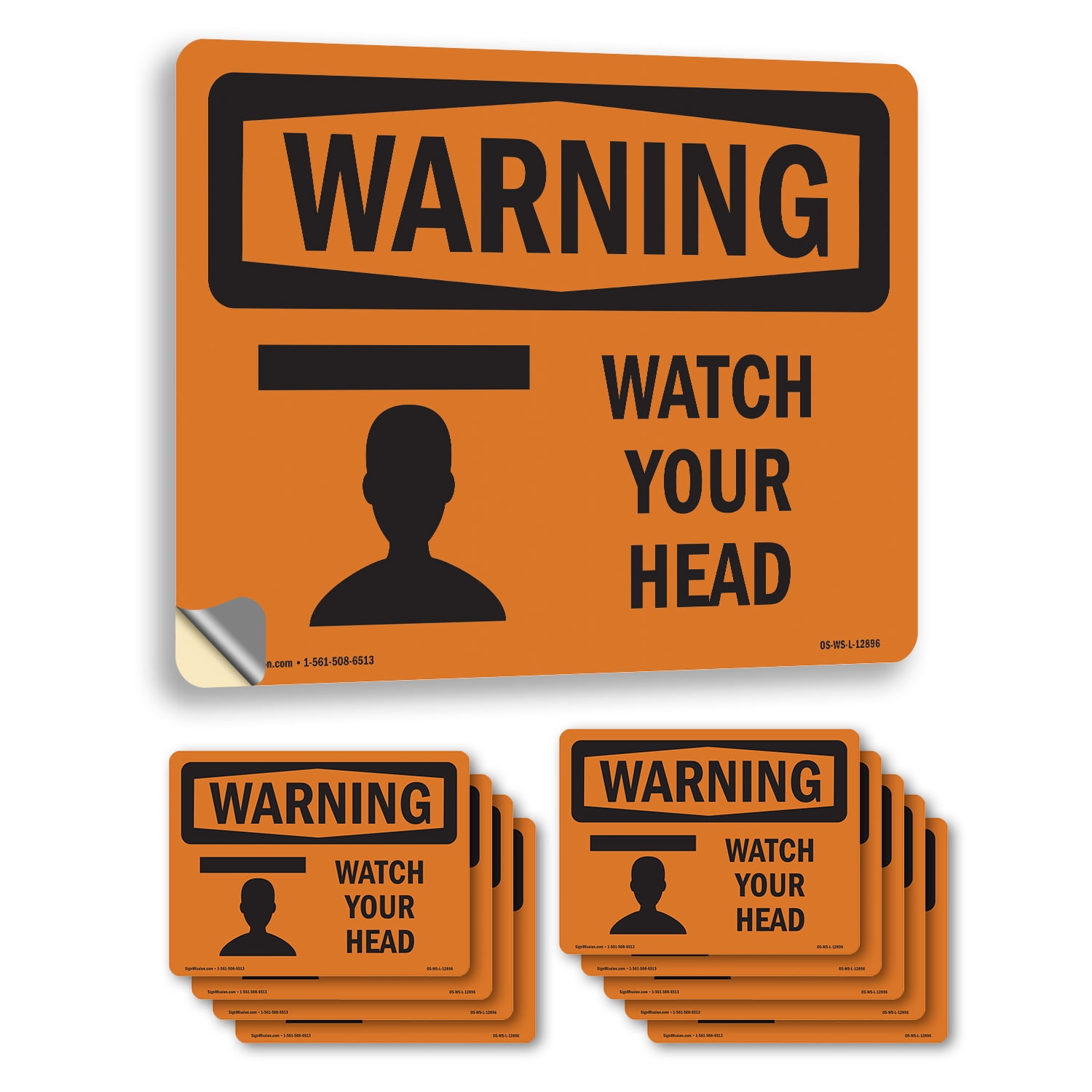 Watch Your Head OSHA WARNING Vinyl Decal Label 5 Inch x 3.5 Inch - 10 ...