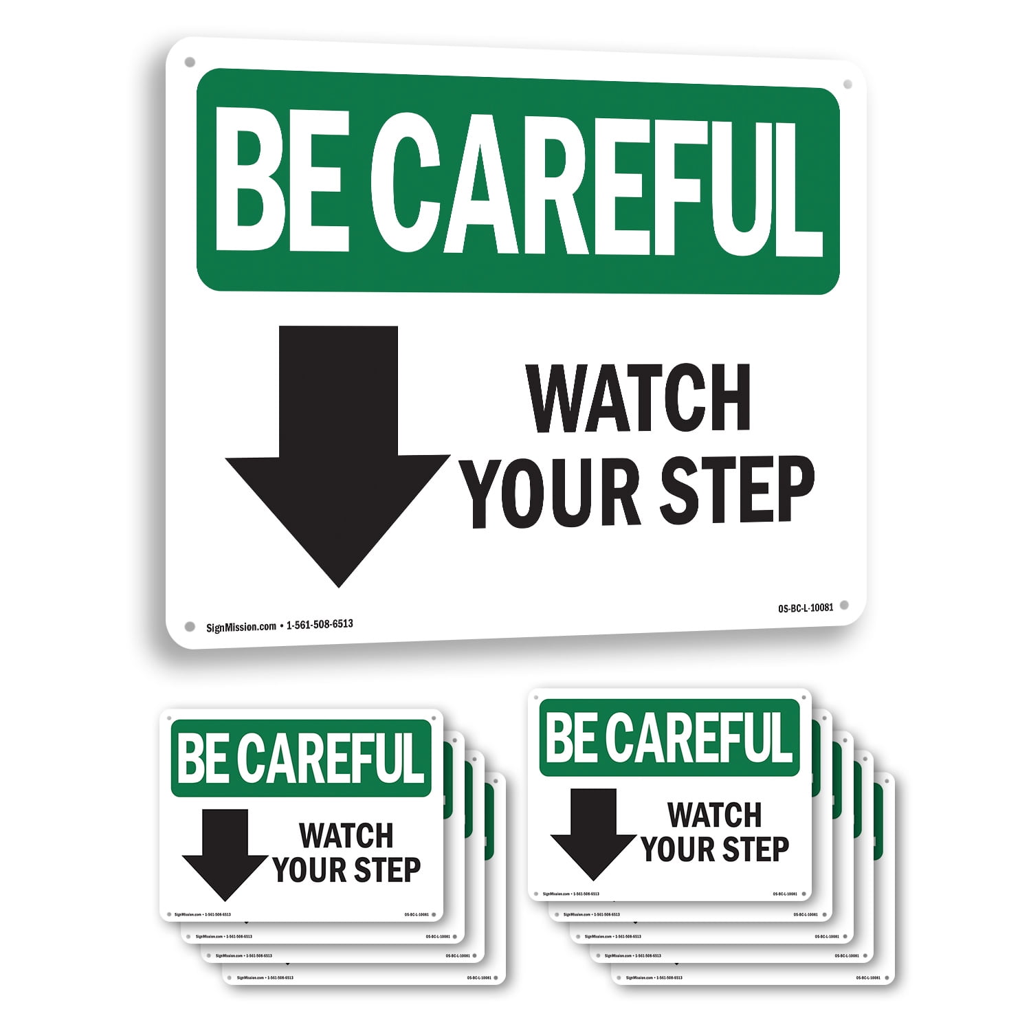 Watch Your Step [Down Arrow] With Symbol OSHA Be Careful Rigid Plastic ...