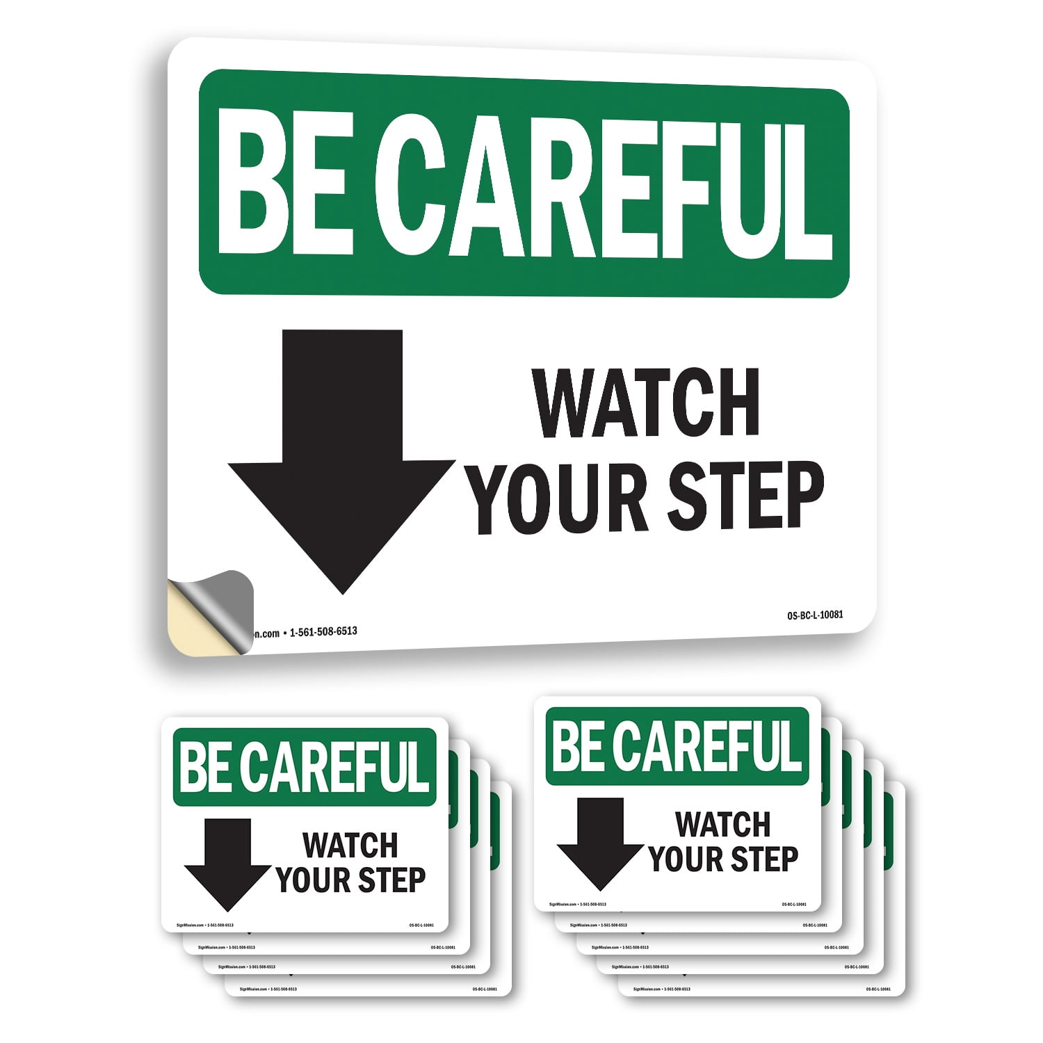 Watch Your Step [Down Arrow] With Symbol OSHA Be Careful Vinyl Decal ...