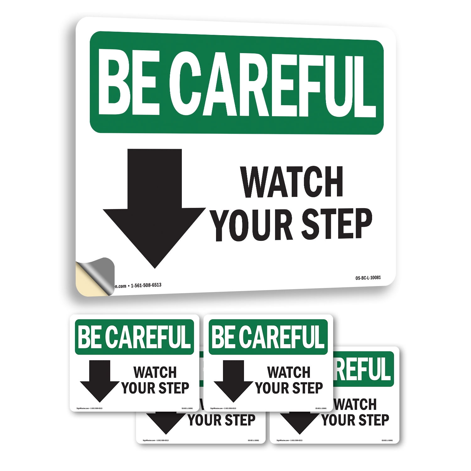 Watch Your Step [Down Arrow] With Symbol OSHA Be Careful Vinyl Decal ...