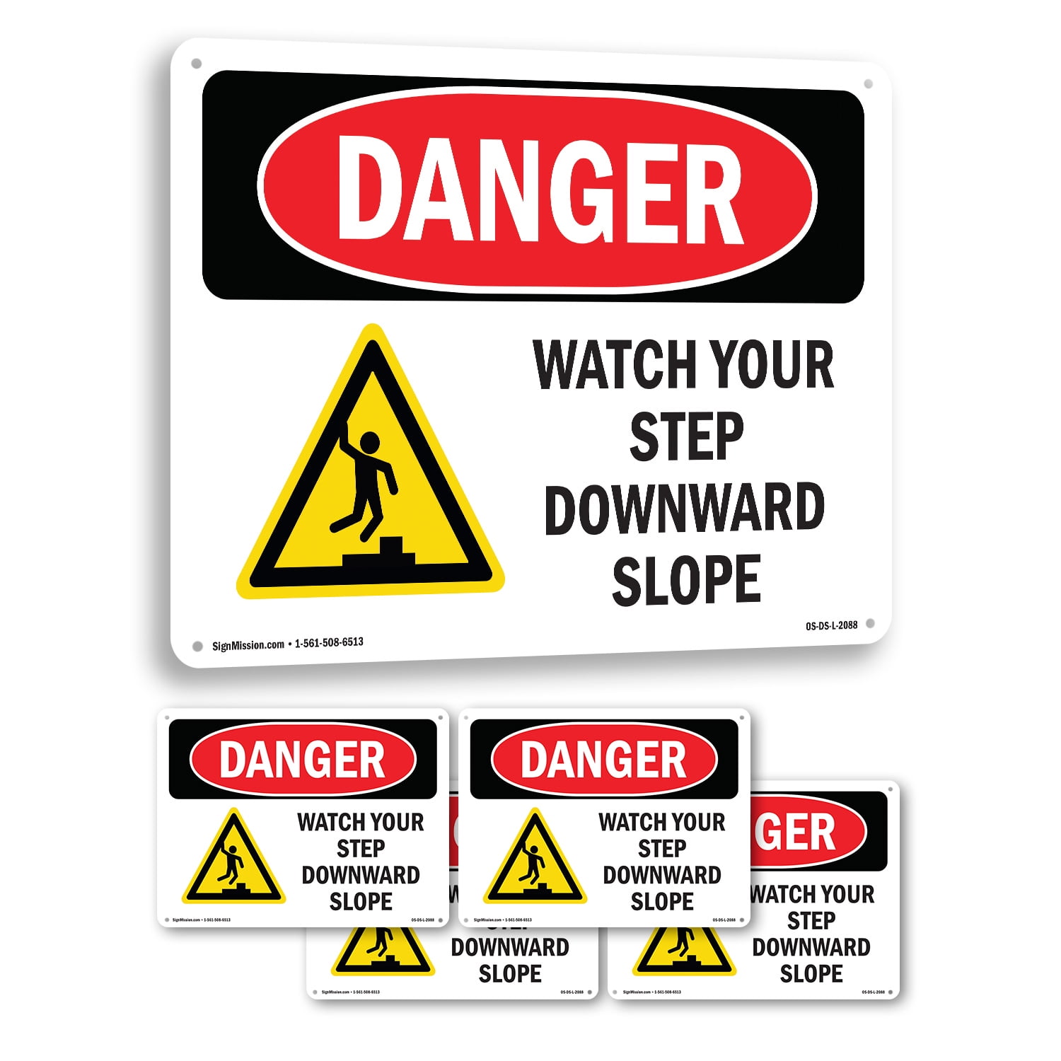 Watch Your Step Downward Slope OSHA Danger Aluminum Sign 18 Inch x 12 ...