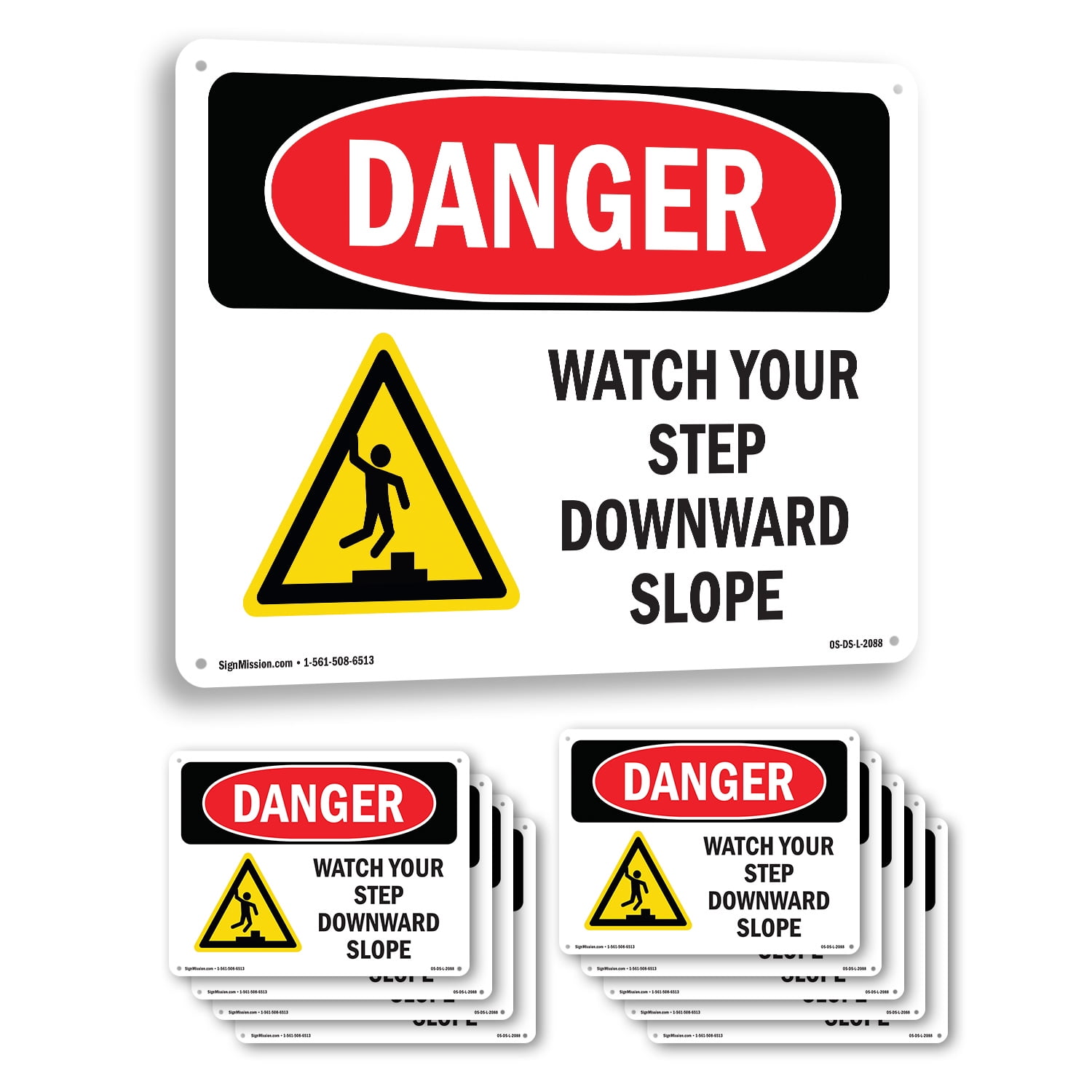 Watch Your Step Downward Slope OSHA Danger Aluminum Sign 24 Inch x 18 ...