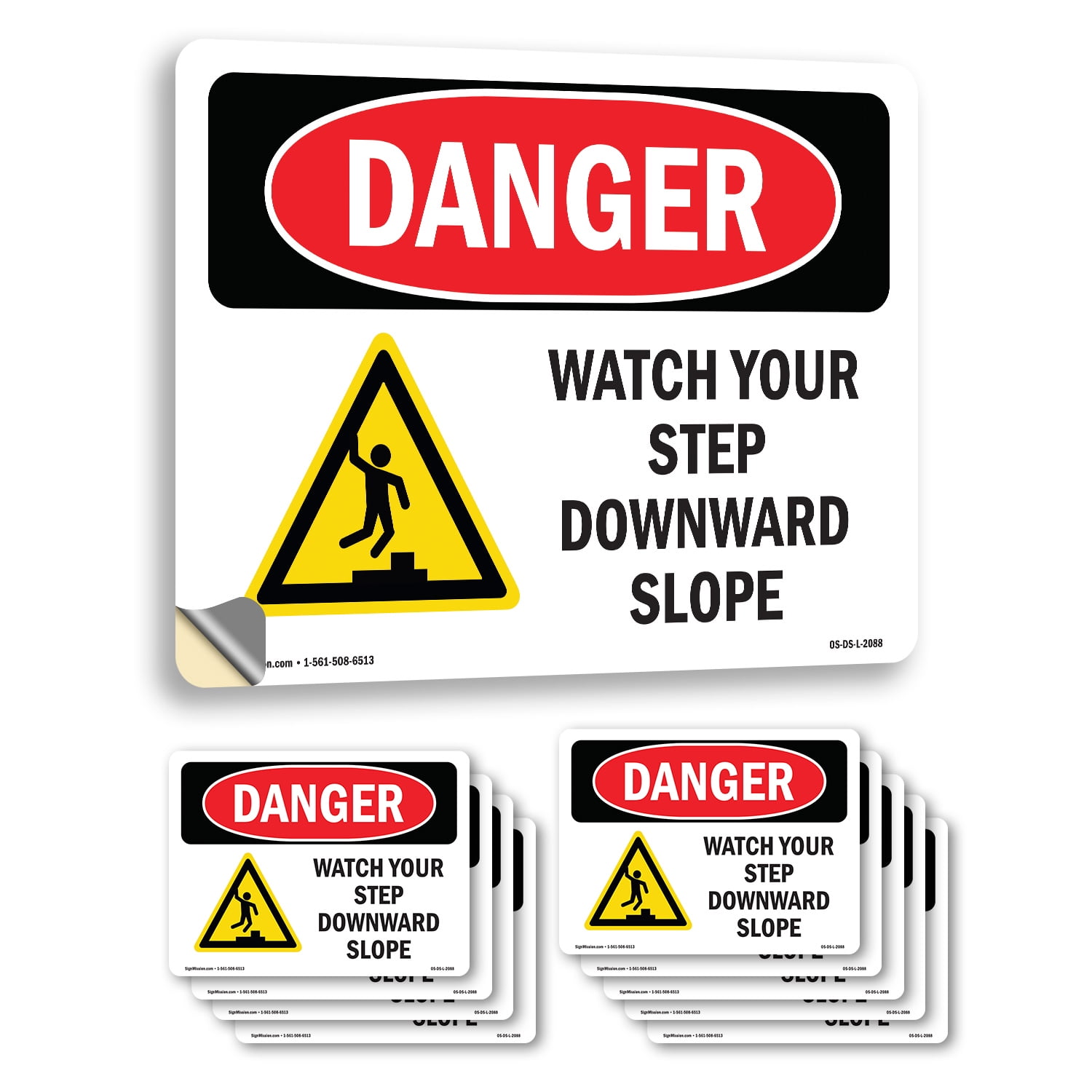 Watch Your Step Downward Slope OSHA Danger Vinyl Decal Label 5 Inch x 3 ...