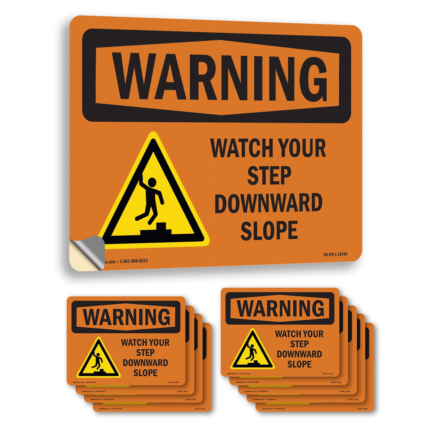 Watch Your Step Downward Slope With Symbol OSHA WARNING Vinyl Decal ...