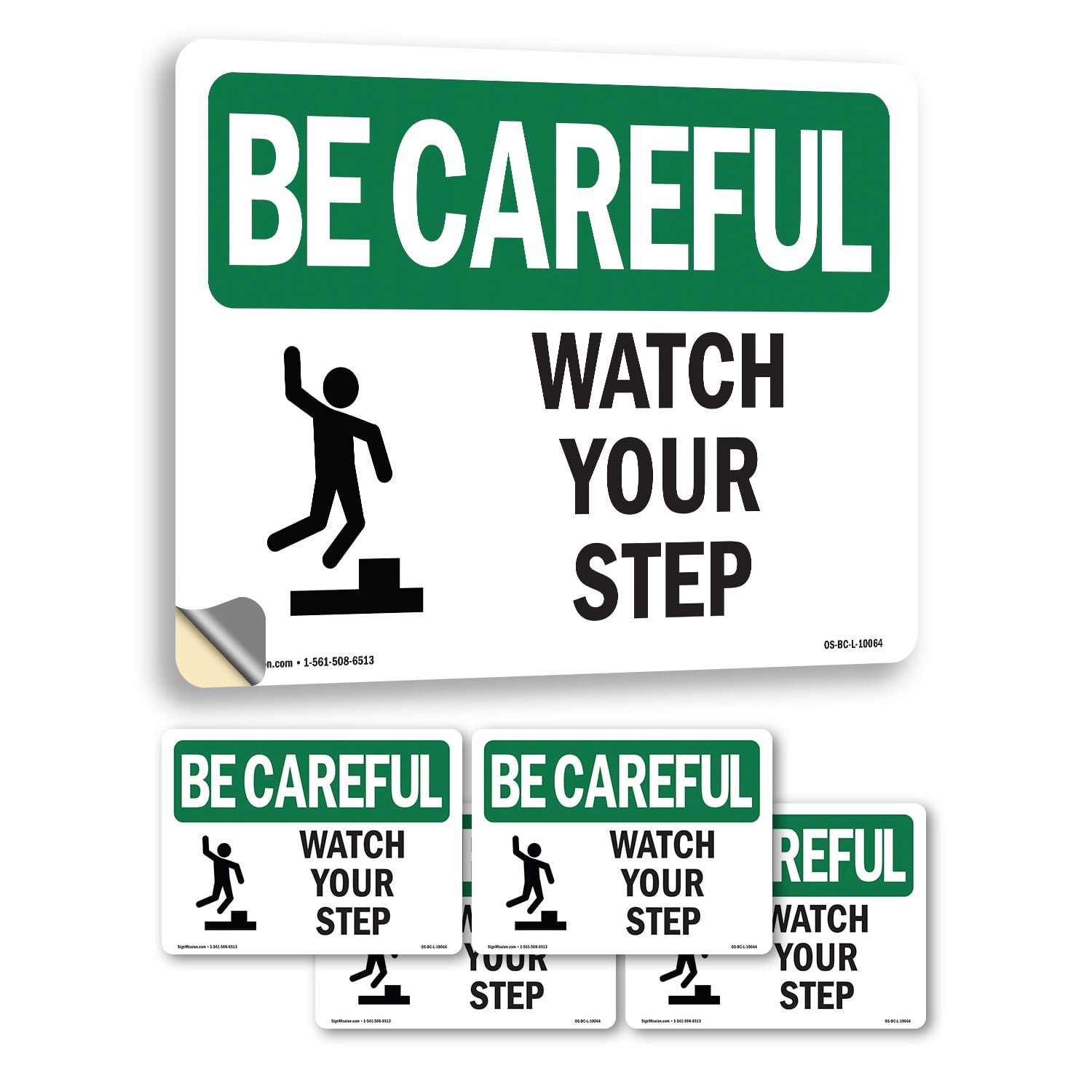 Watch Your Step OSHA Be Careful Vinyl Decal Label 18 Inch x 12 Inch - 5 ...