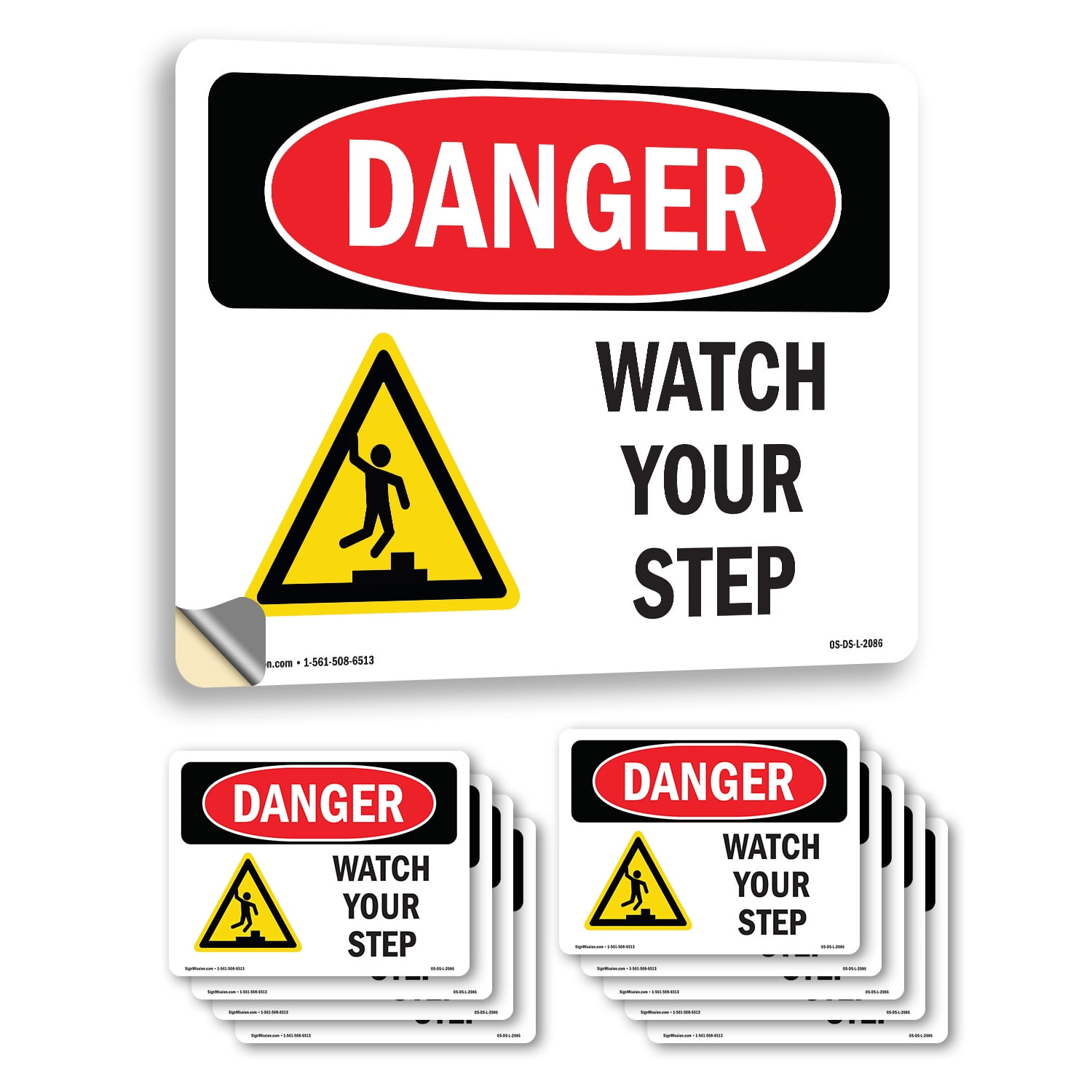 Watch Your Step OSHA Danger Vinyl Decal Label 14 Inch x 10 Inch - 10 ...