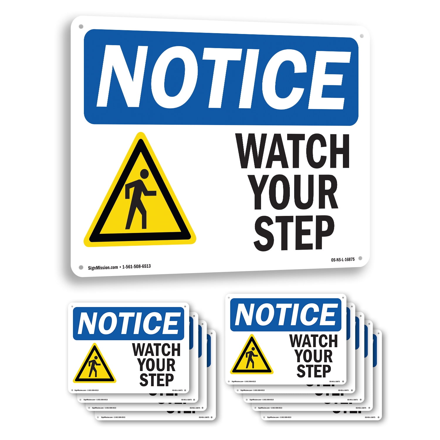 Watch Your Step OSHA Notice Aluminum Sign 14 Inch x 10 Inch - 10 Pack ...
