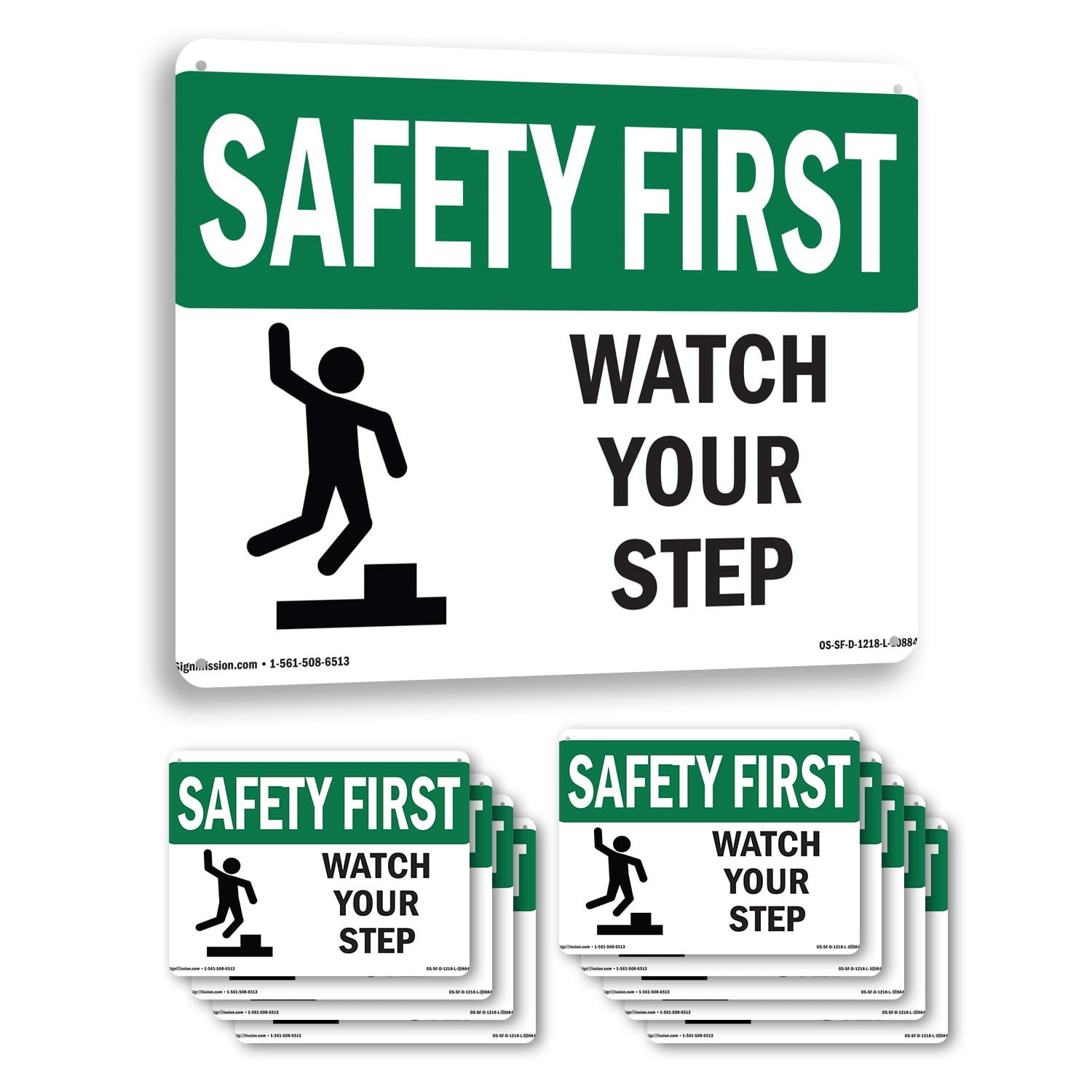 Watch Your Step OSHA SAFETY FIRST Rigid Plastic Sign 24 Inch x 18 Inch ...