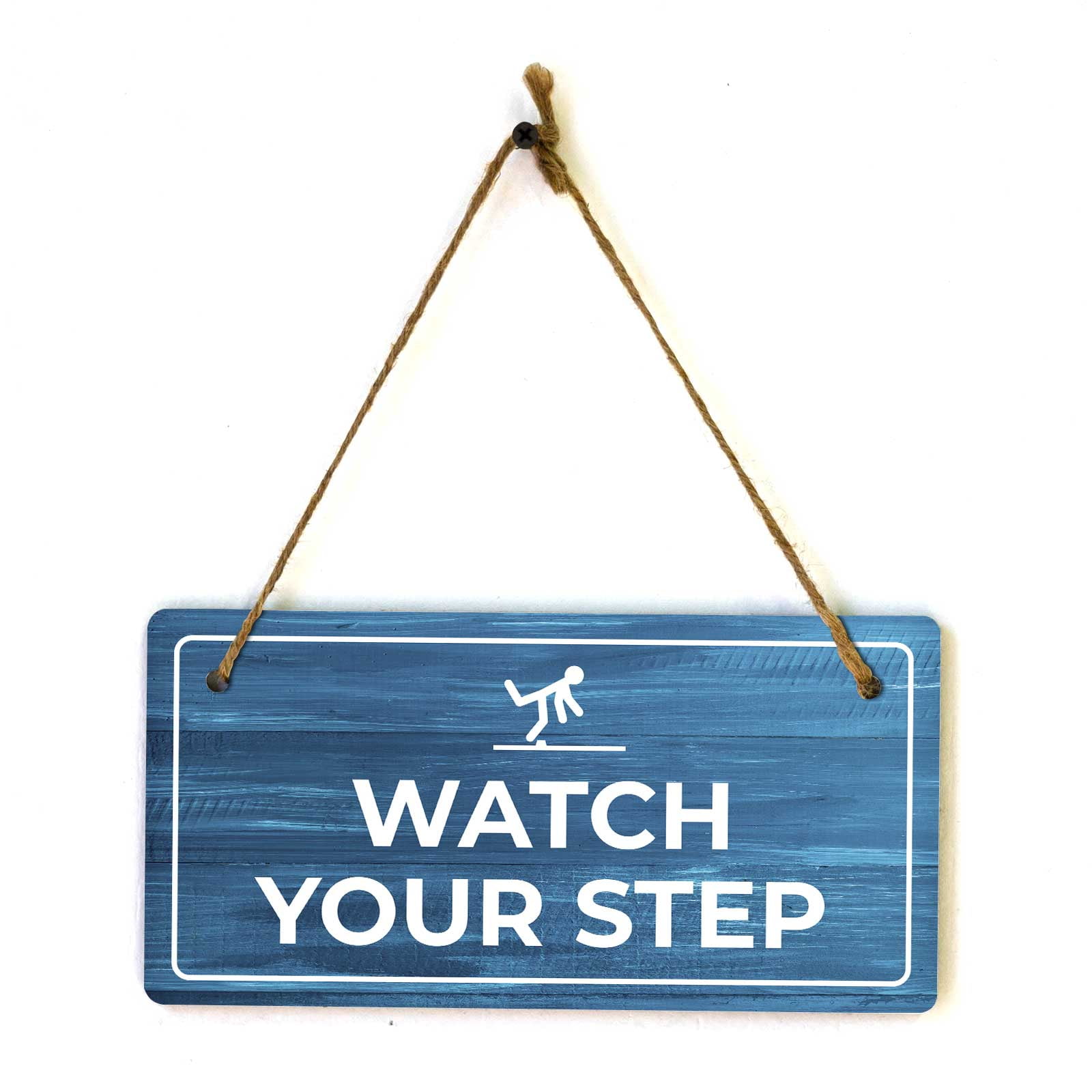 Watch Your Step | Rustic Dark Blue Wood 5 x 10" Hanging Sign - Walmart.com