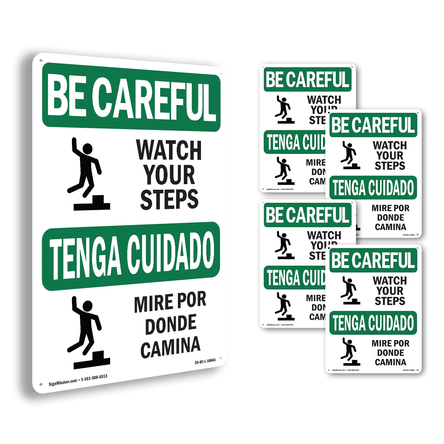 Watch Your Step With Symbol Bilingual OSHA Be Careful Rigid Plastic ...