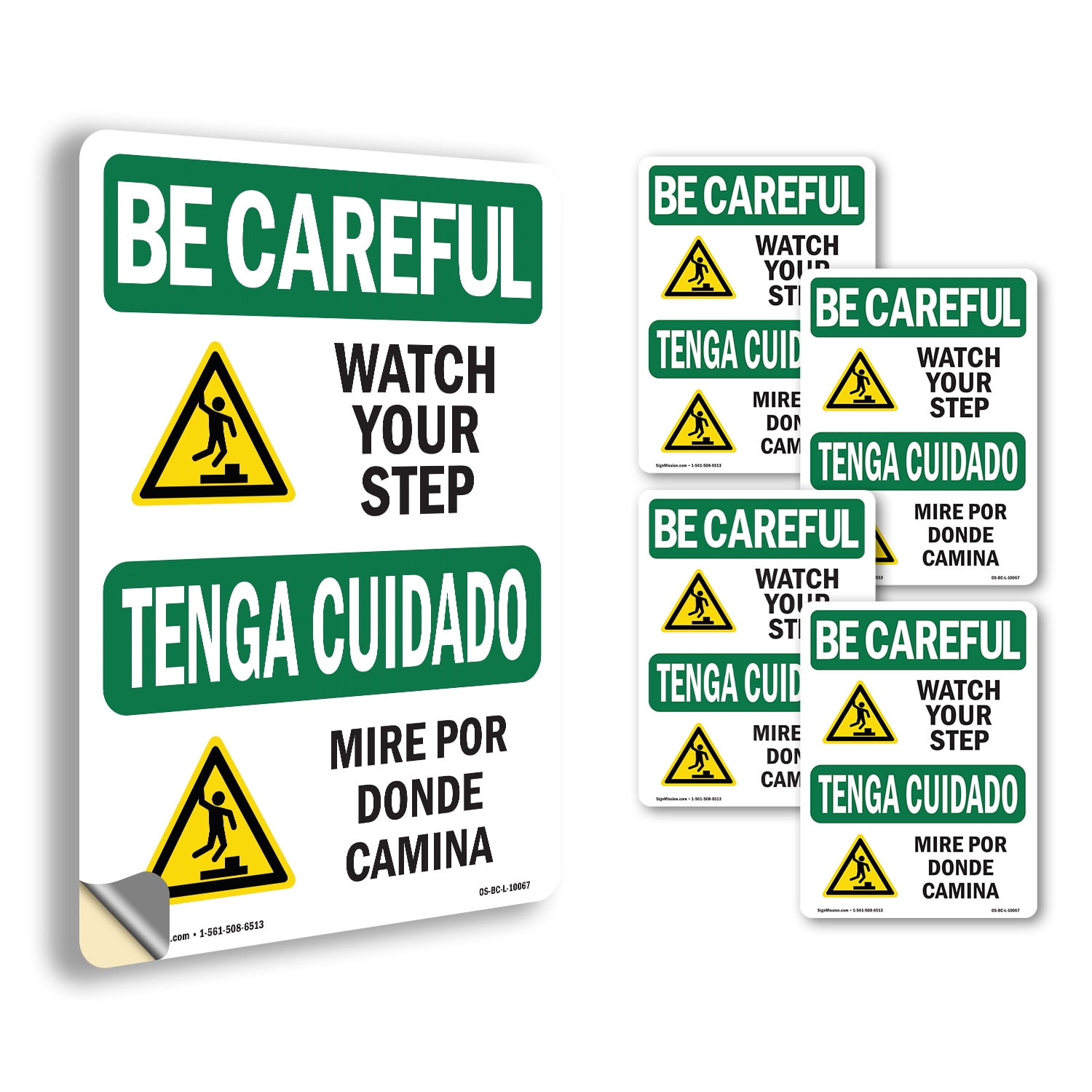 Watch Your Step With Symbol Bilingual OSHA Be Careful Vinyl Decal Label ...