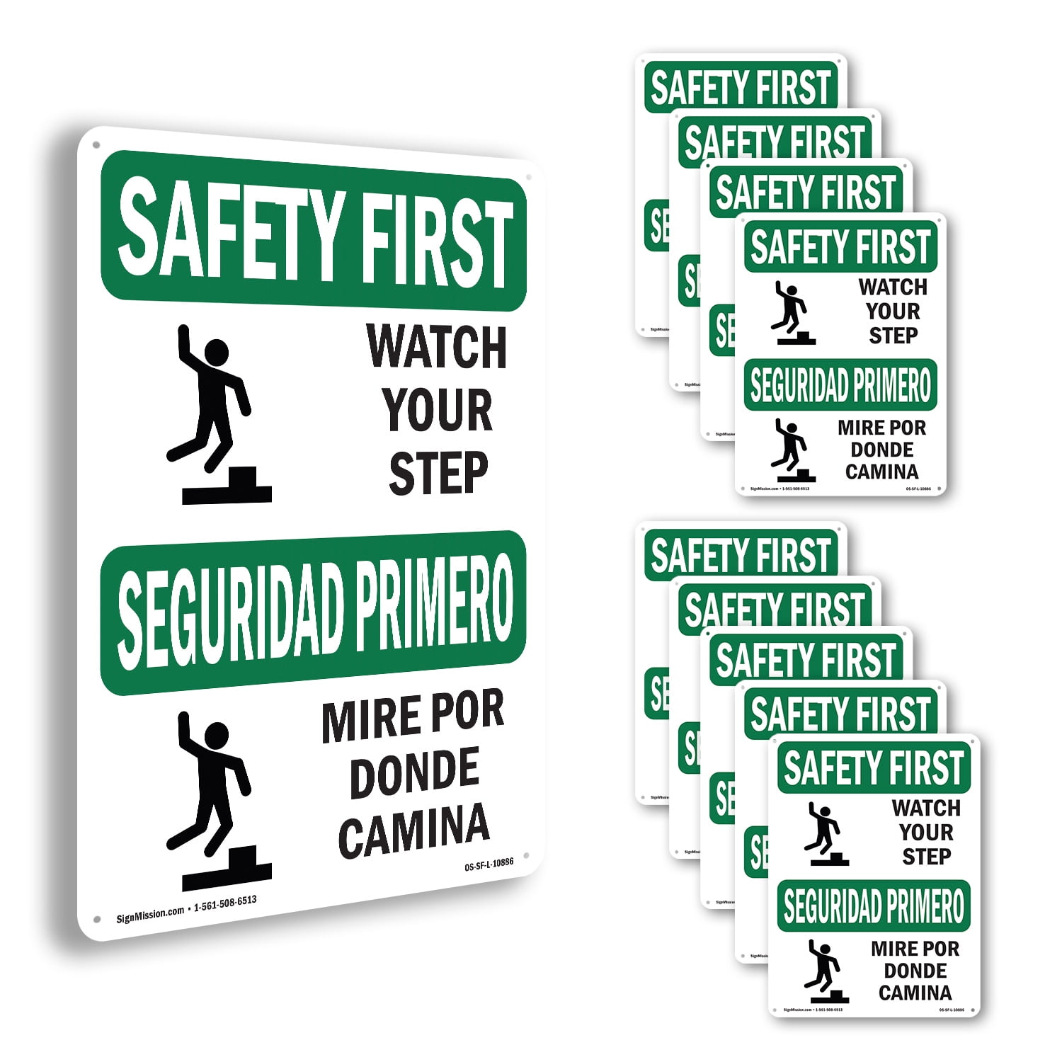 Watch Your Step With Symbol Bilingual OSHA SAFETY FIRST Rigid Plastic ...
