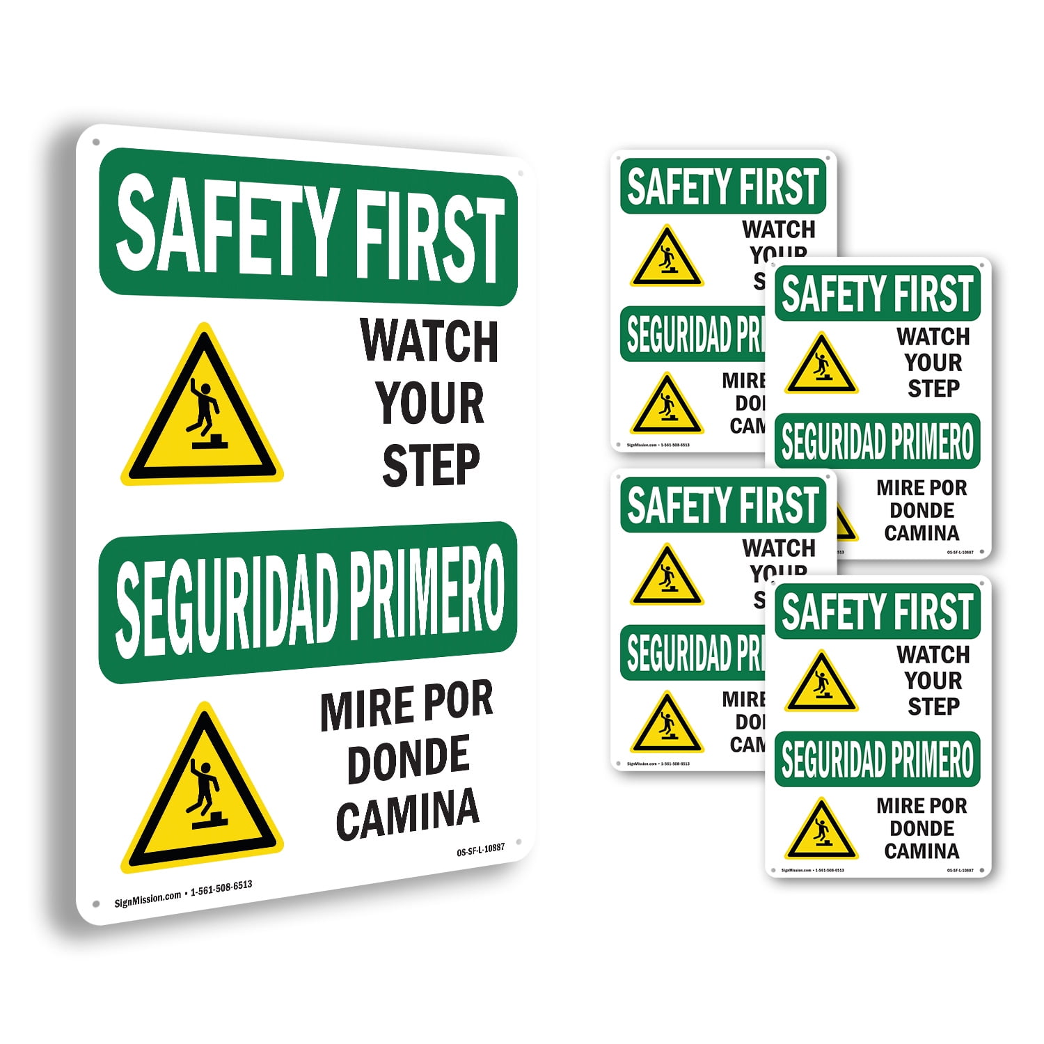Watch Your Step With Symbol Bilingual OSHA SAFETY FIRST Rigid Plastic ...
