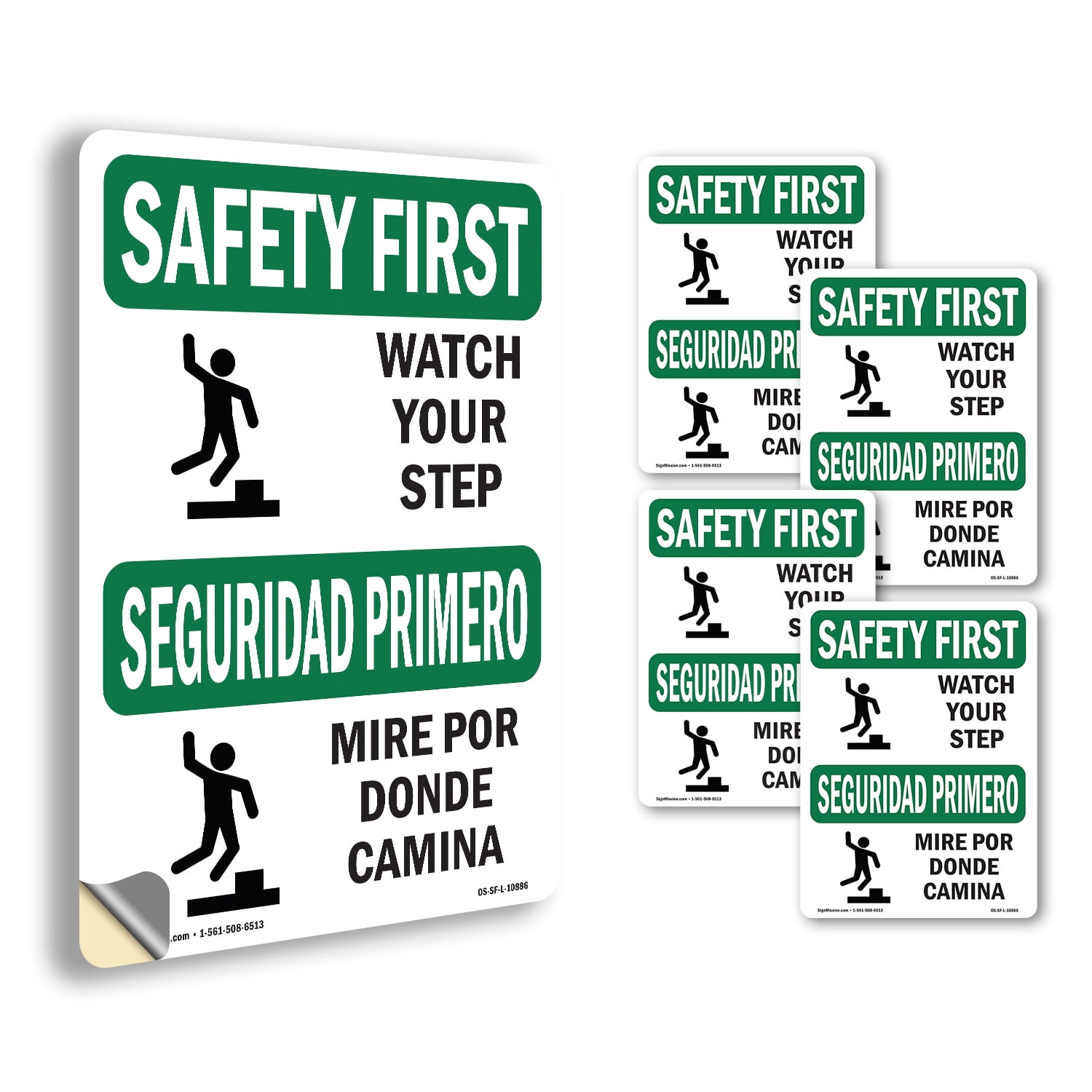 Watch Your Step With Symbol Bilingual OSHA SAFETY FIRST Vinyl Decal ...