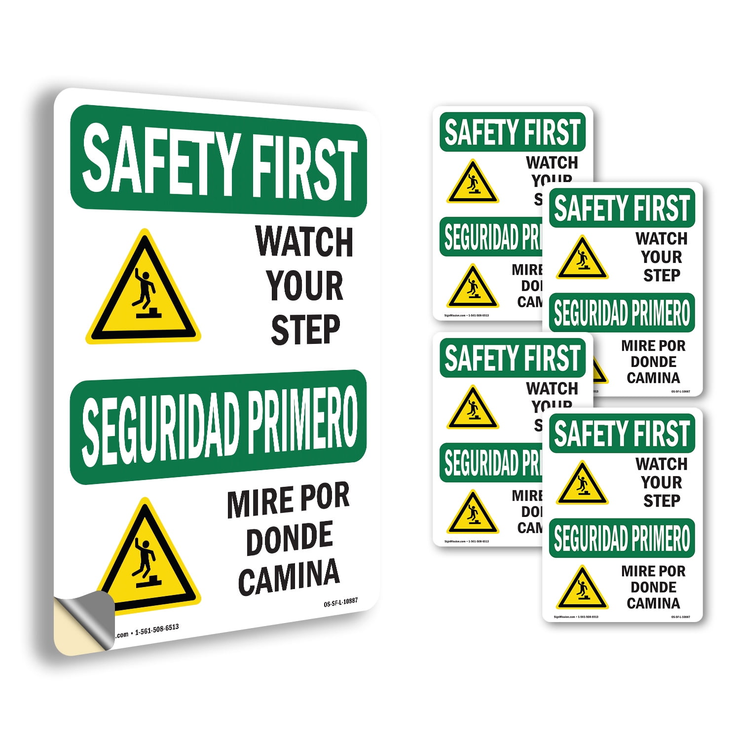 Watch Your Step With Symbol Bilingual OSHA SAFETY FIRST Vinyl Decal ...