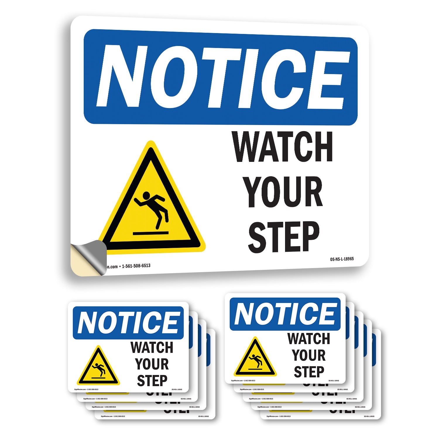 Watch Your Step With Symbol OSHA Notice Vinyl Decal Label 24 Inch x 18 ...