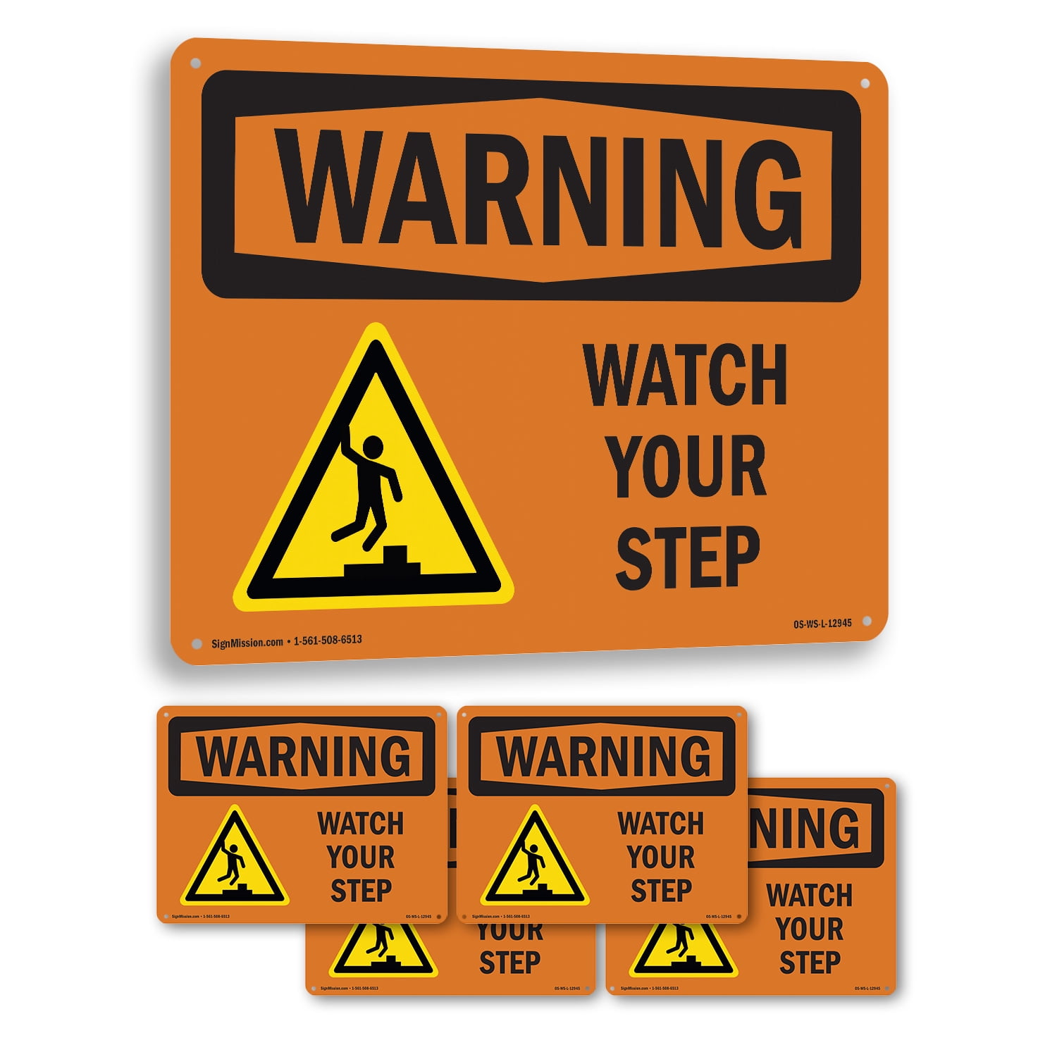Watch Your Step With Symbol OSHA WARNING Rigid Plastic Sign 10 Inch x 7 ...
