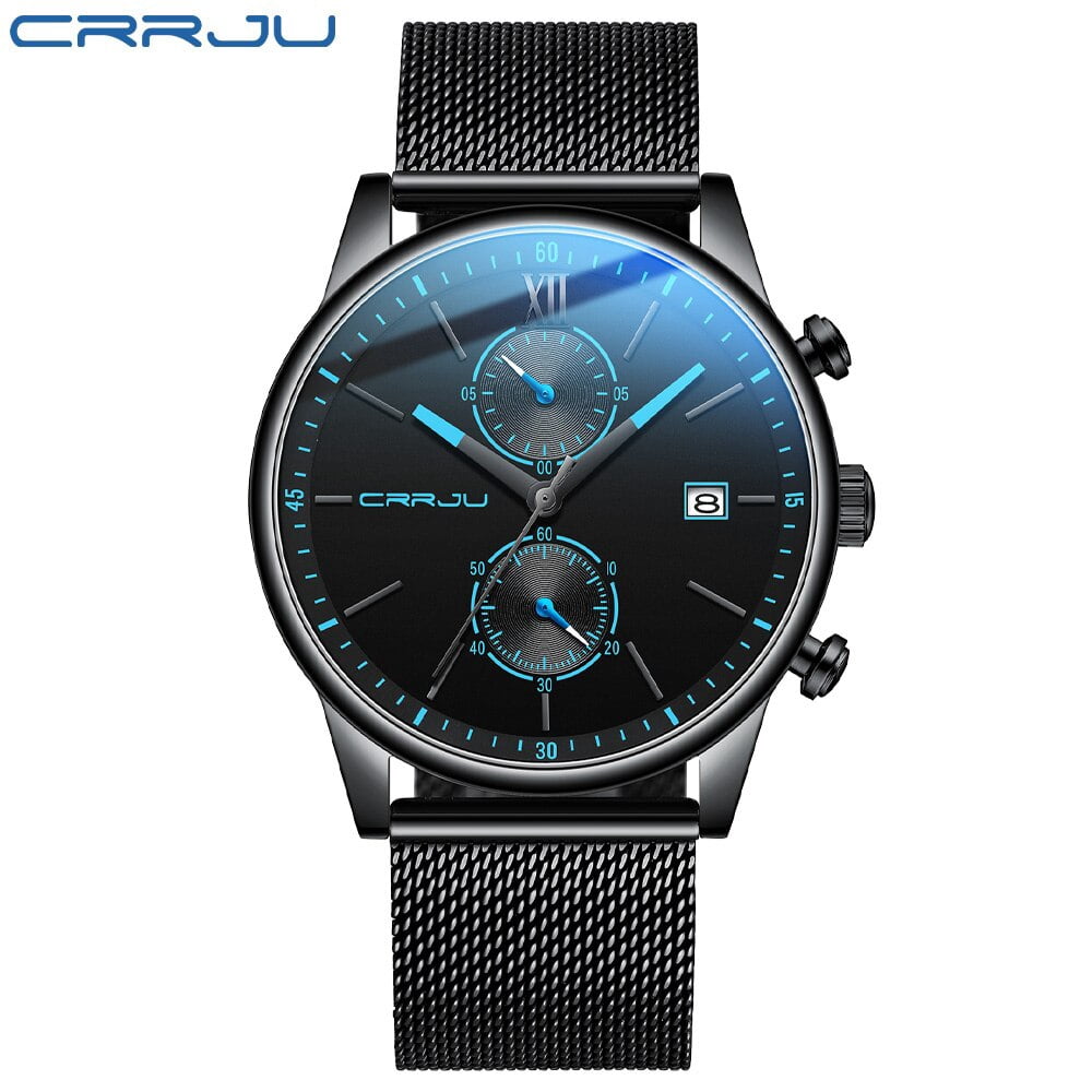 Watches Mens CRRJU Top Brand Stainless Steel Waterproof Clocks Men ...